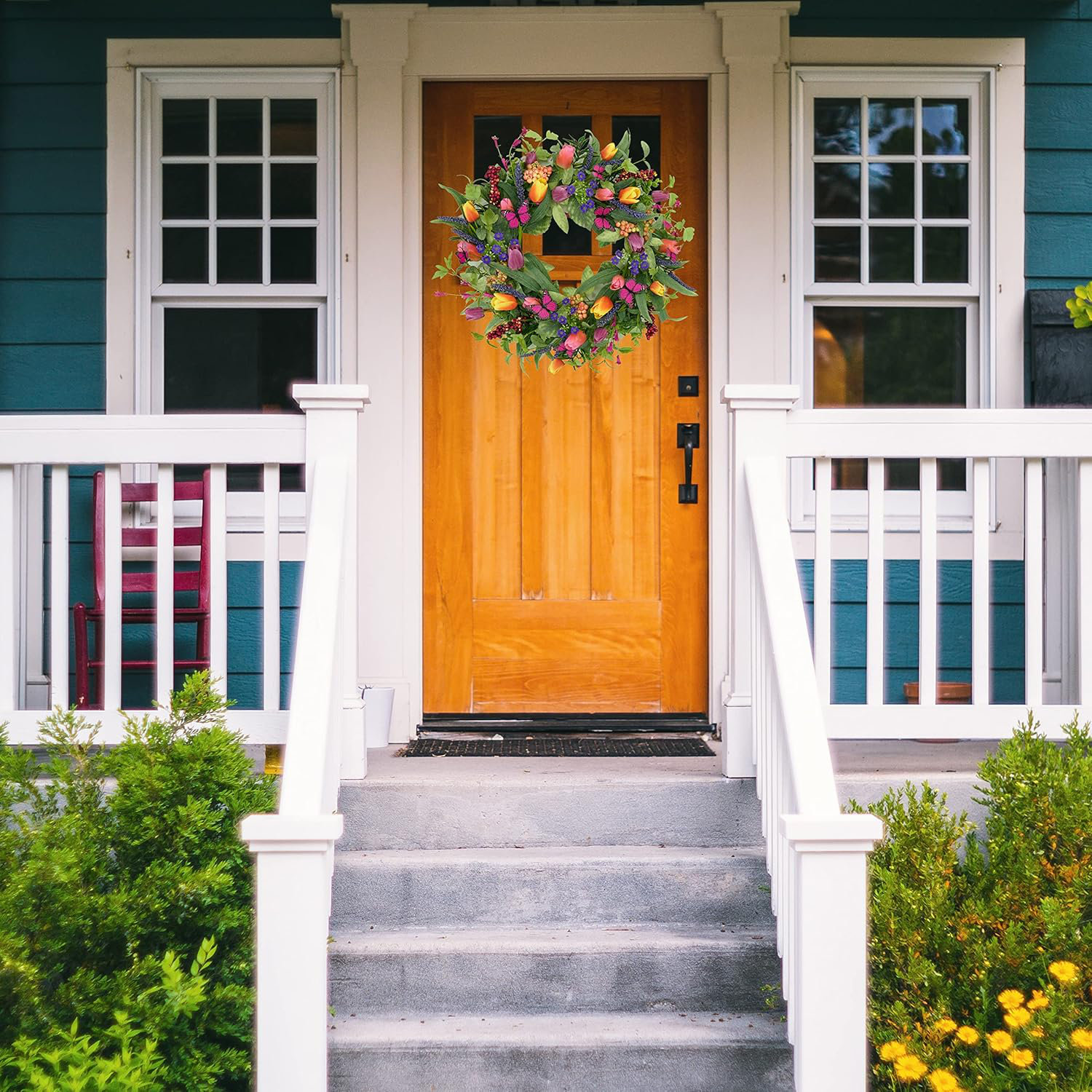 Primrue Spring Summer Wreath Tulip Wreath for Front Door with Purple ...
