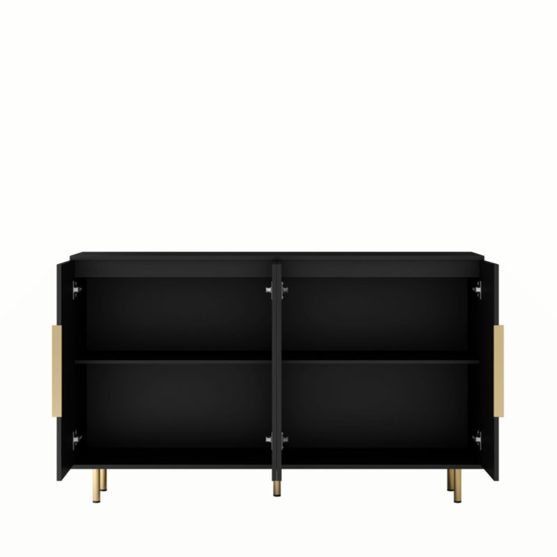 Mercer41 Fredell Black Modern Buffet Cabinet with Storage, Fluted ...