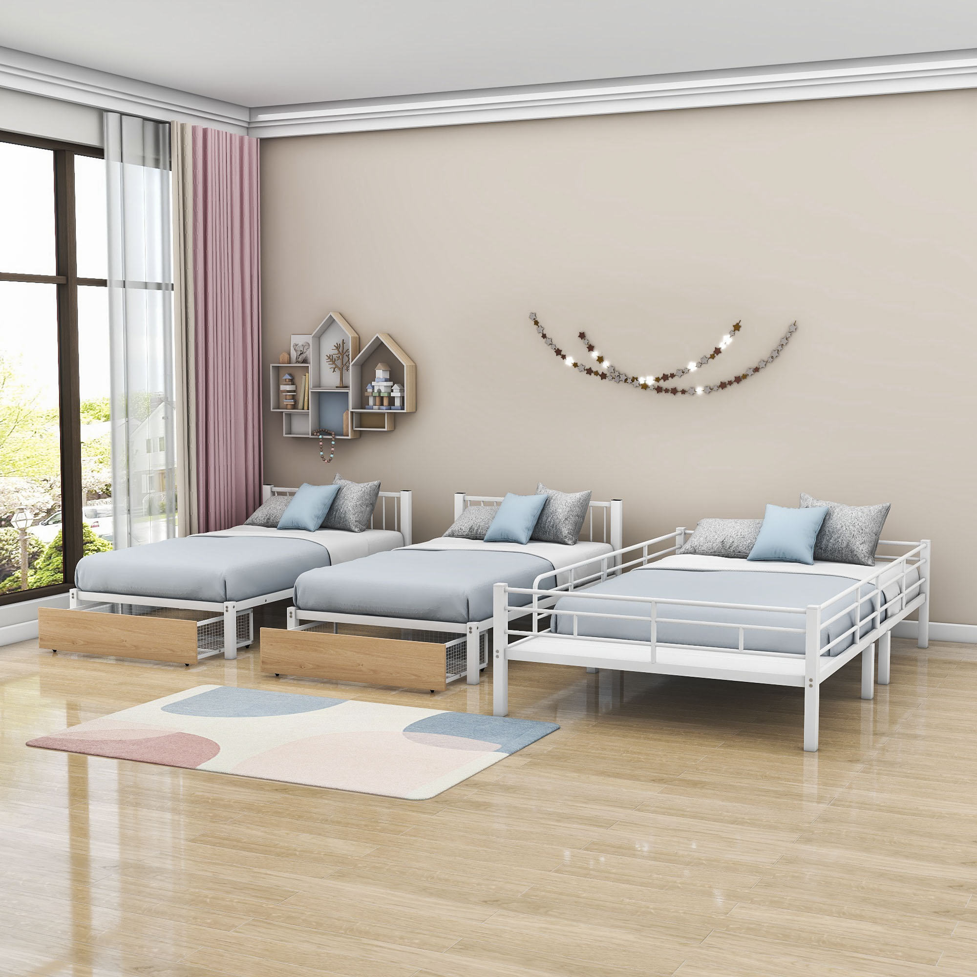 Mason & Marbles Ty Kids Full Over Twin & Twin 2 Drawers Metal L-Shaped ...