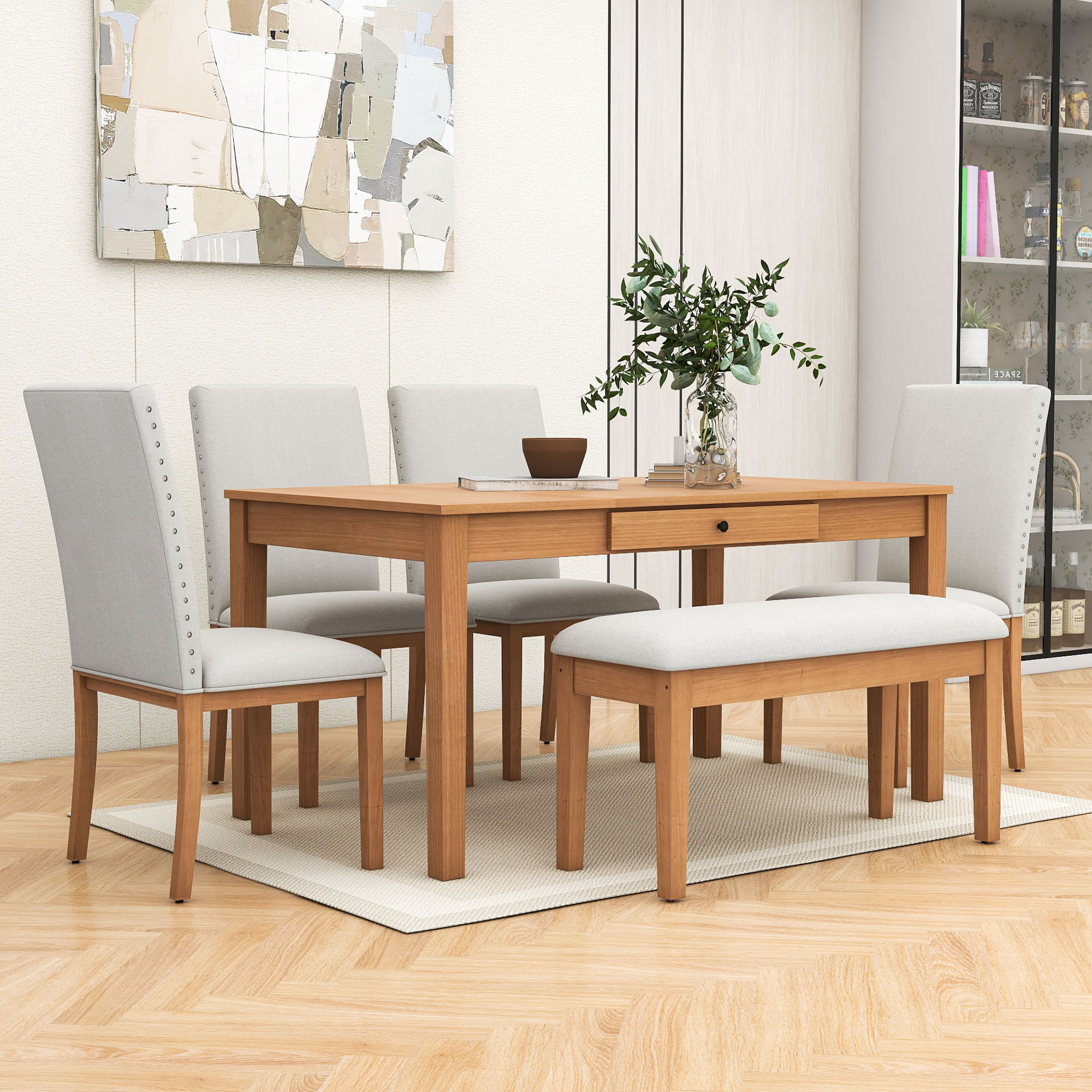 Lark Manor™ Desaray Farmhouse 6-Piece Dining Set, Wood Dining Table ...