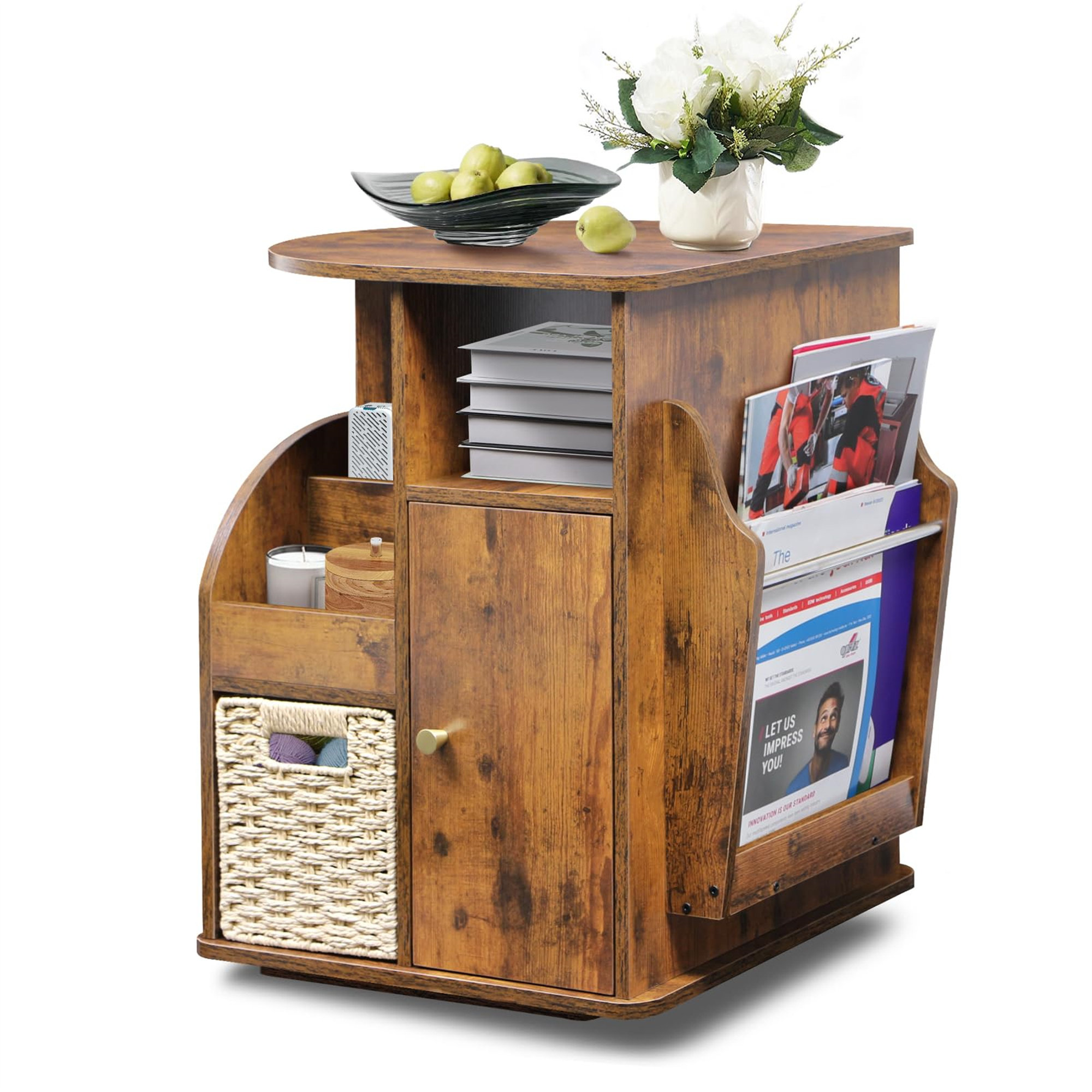 Loon Peak® Rotating Side Table Living Room, Multifunctional Storage ...