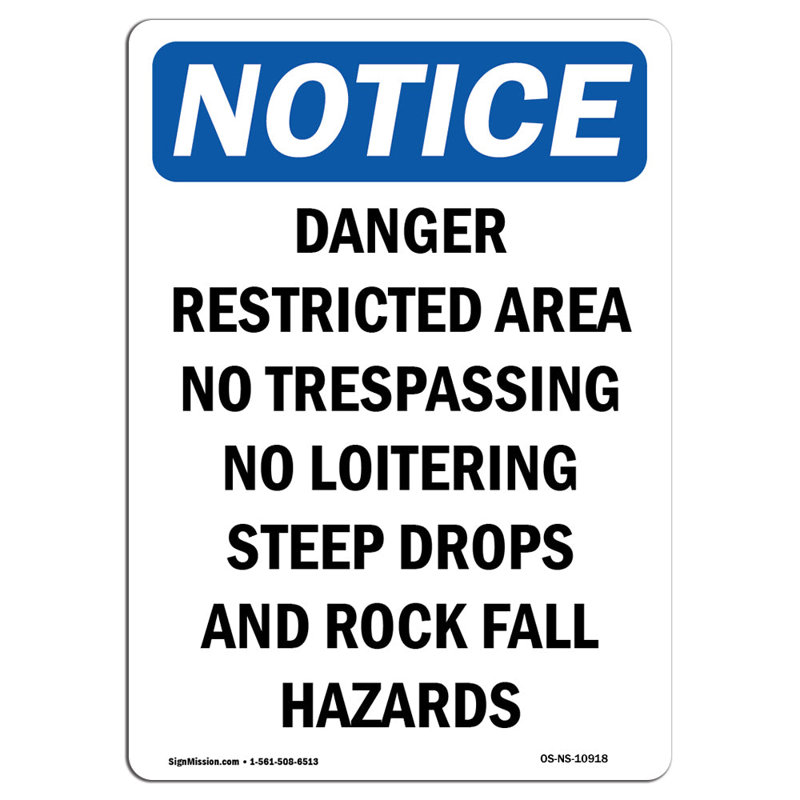 SignMission OSHA Notice - Danger Restricted Area No Trespassing Sign ...