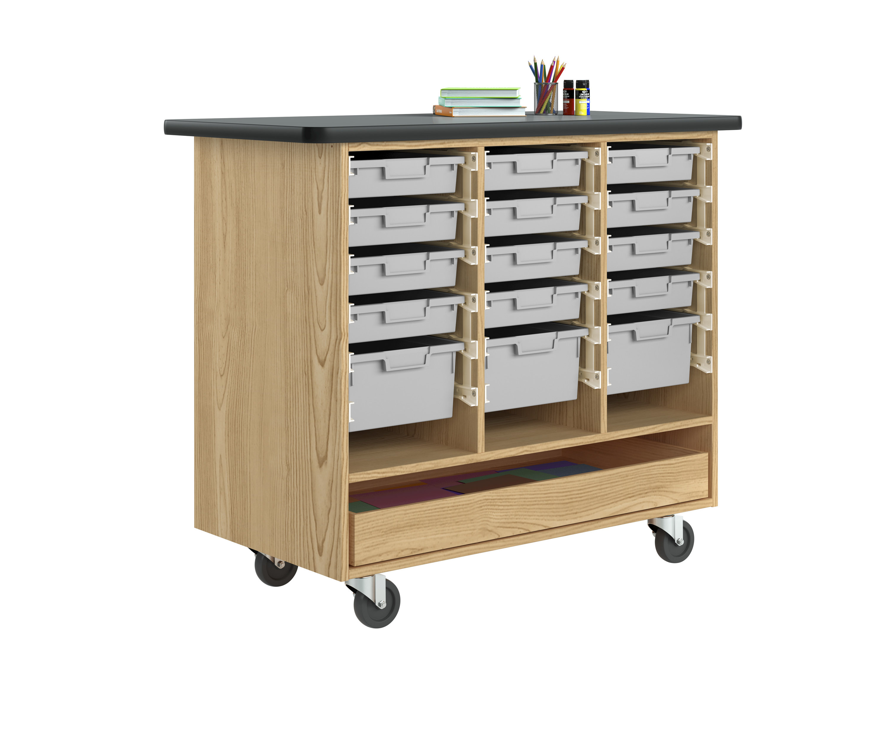 Diversified Woodcrafts Open 1 Compartment Tote Tray Cart with Casters ...
