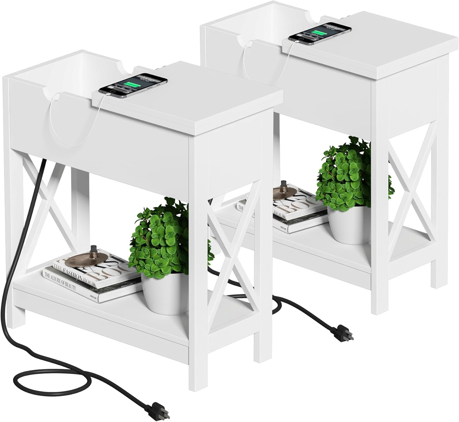 Gracie Oaks Narrow Flip Top End Table With Built-In Charging Station ...