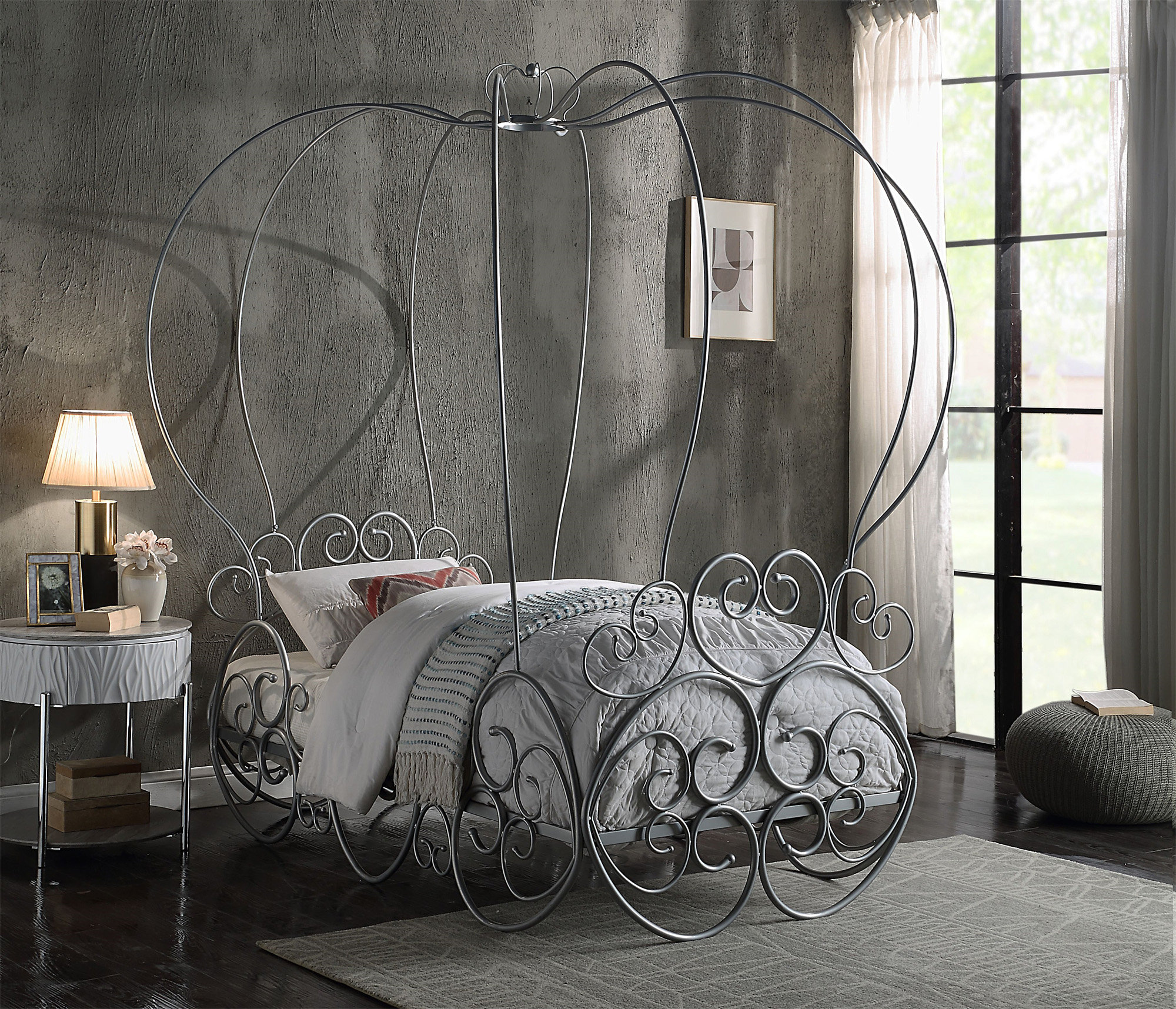 Gemma Violet Priya Silver Finish Twin Bed W/Canopy | Wayfair