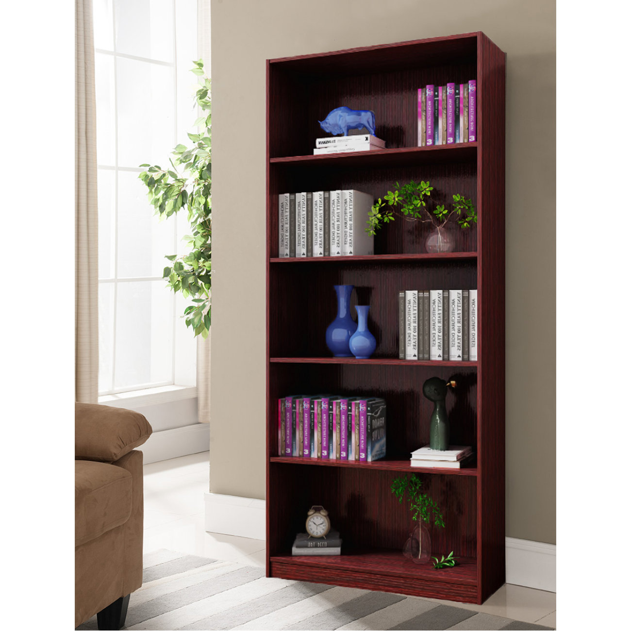 Ebern Designs Five Shelf Wooden Bookcase Display Cabinet With Bottom ...