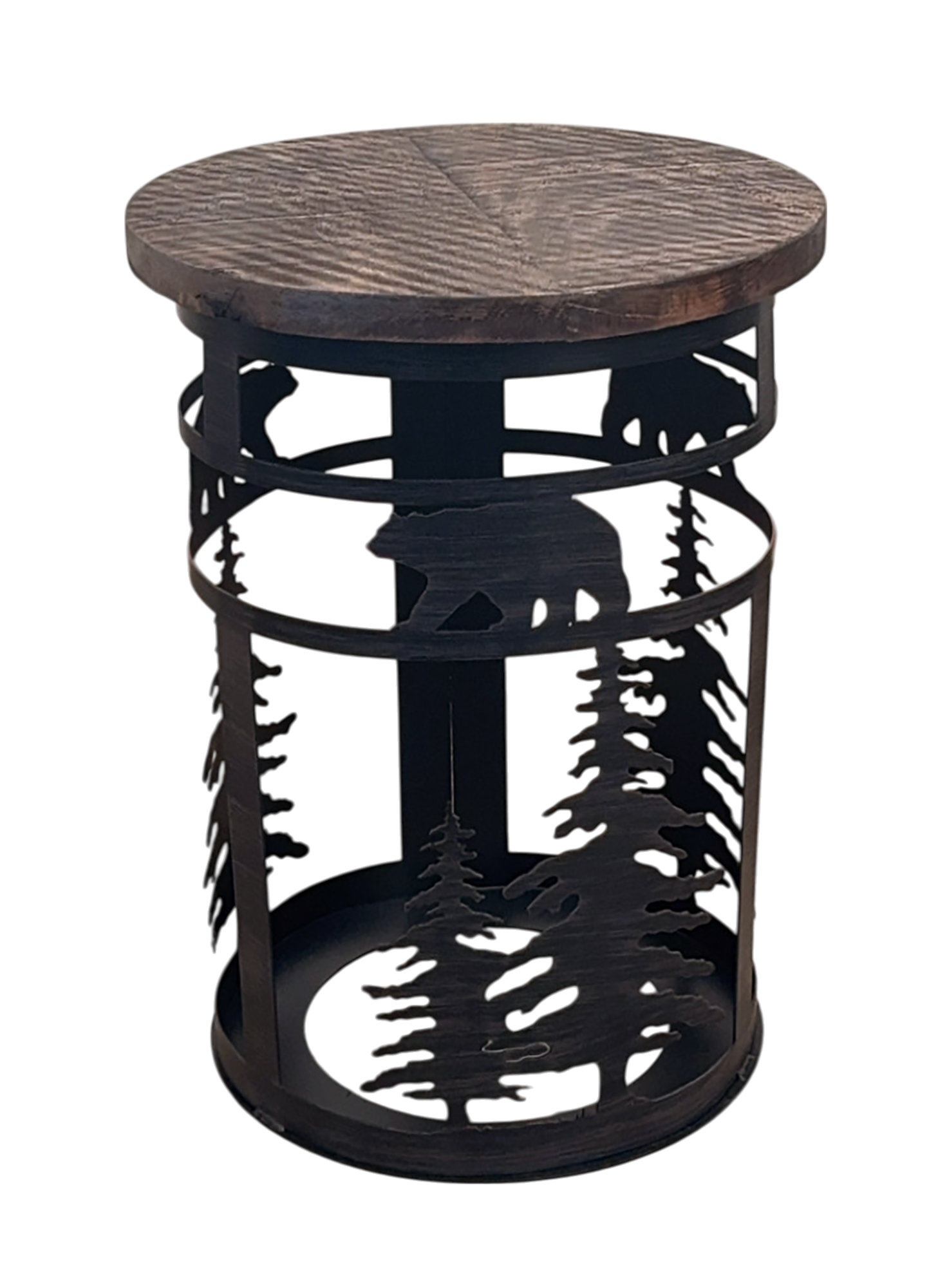 Loon Peak® KODIAK IRON CYLINDER END TABLE WITH BEAR AND TREE ACCENT AND ...