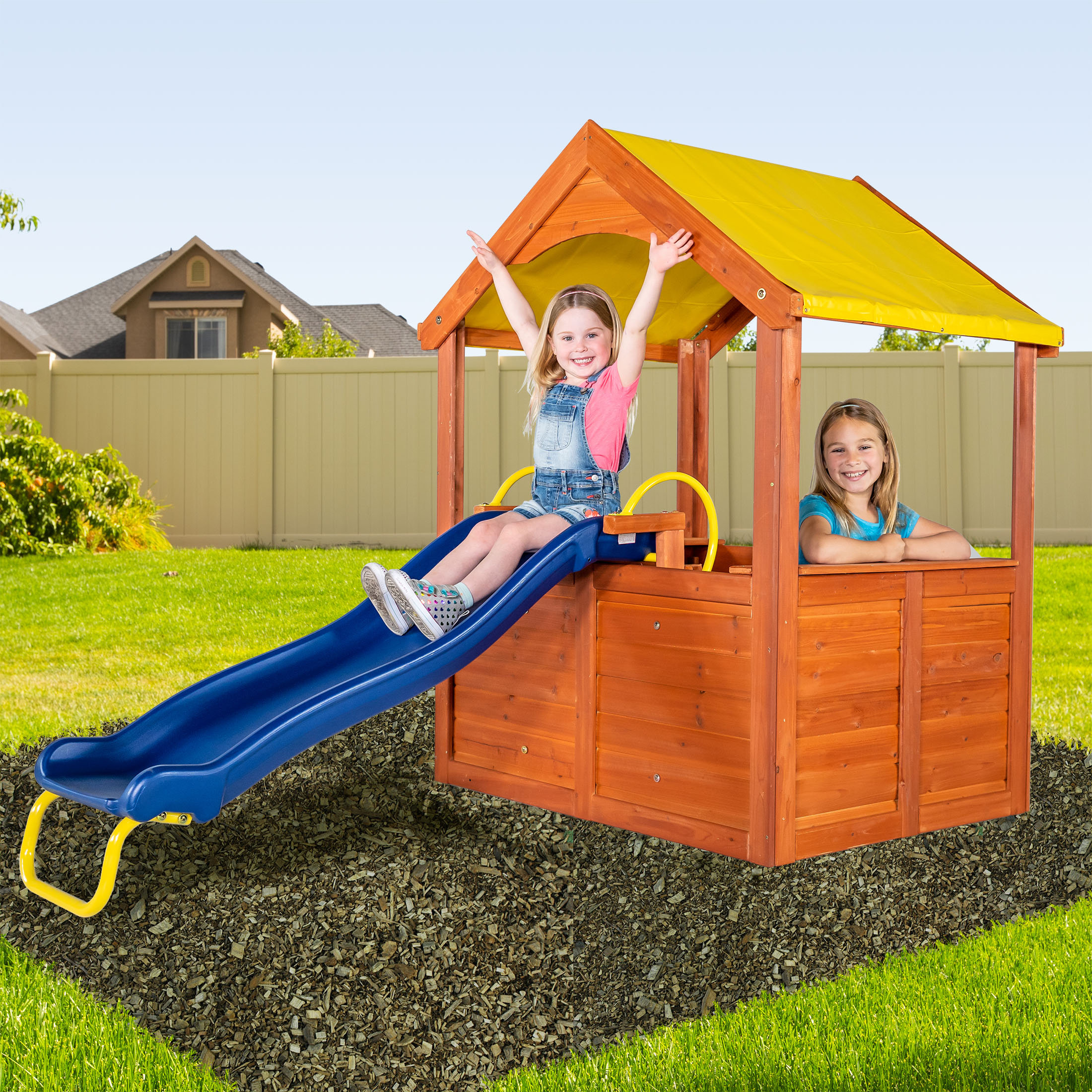 Sportspower Encinitas Wood Playhouse With Slide | Wayfair