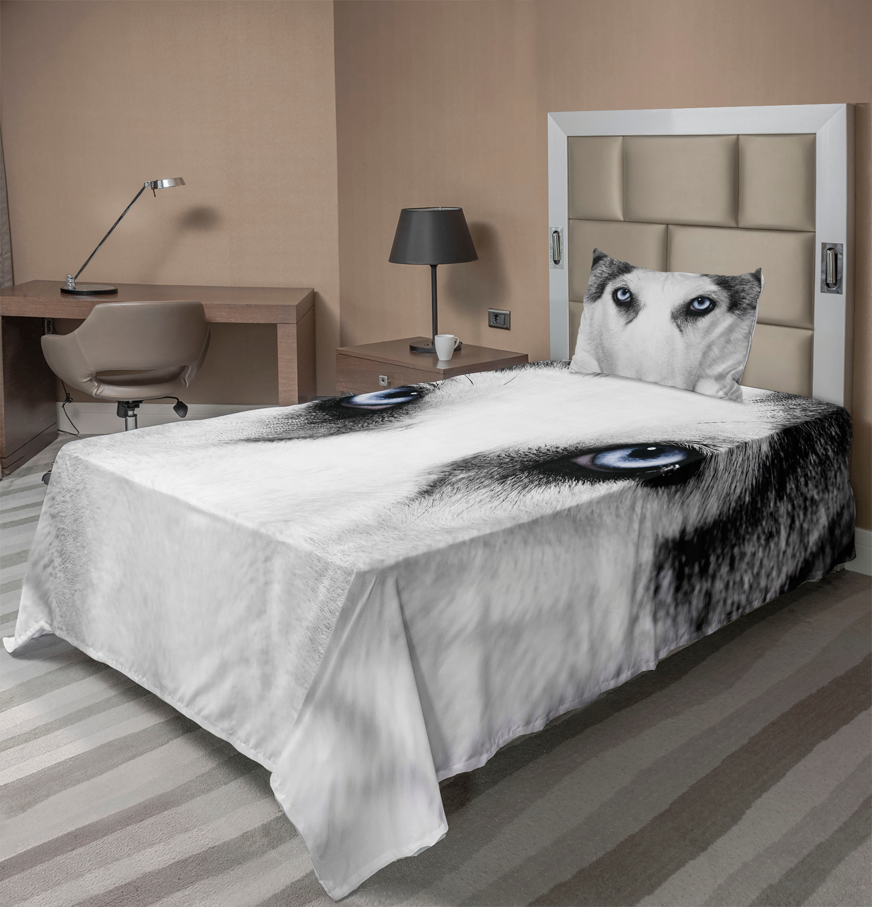 Ambesonne Wolf Sheet Set Wilderness Canis Lupus Eyes Off White Pale ...