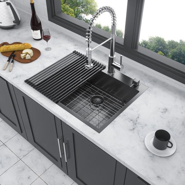 Tryimagine 25X22 Inch Drop In Kitchen Sink Gunmetal Black Topmount 16 ...