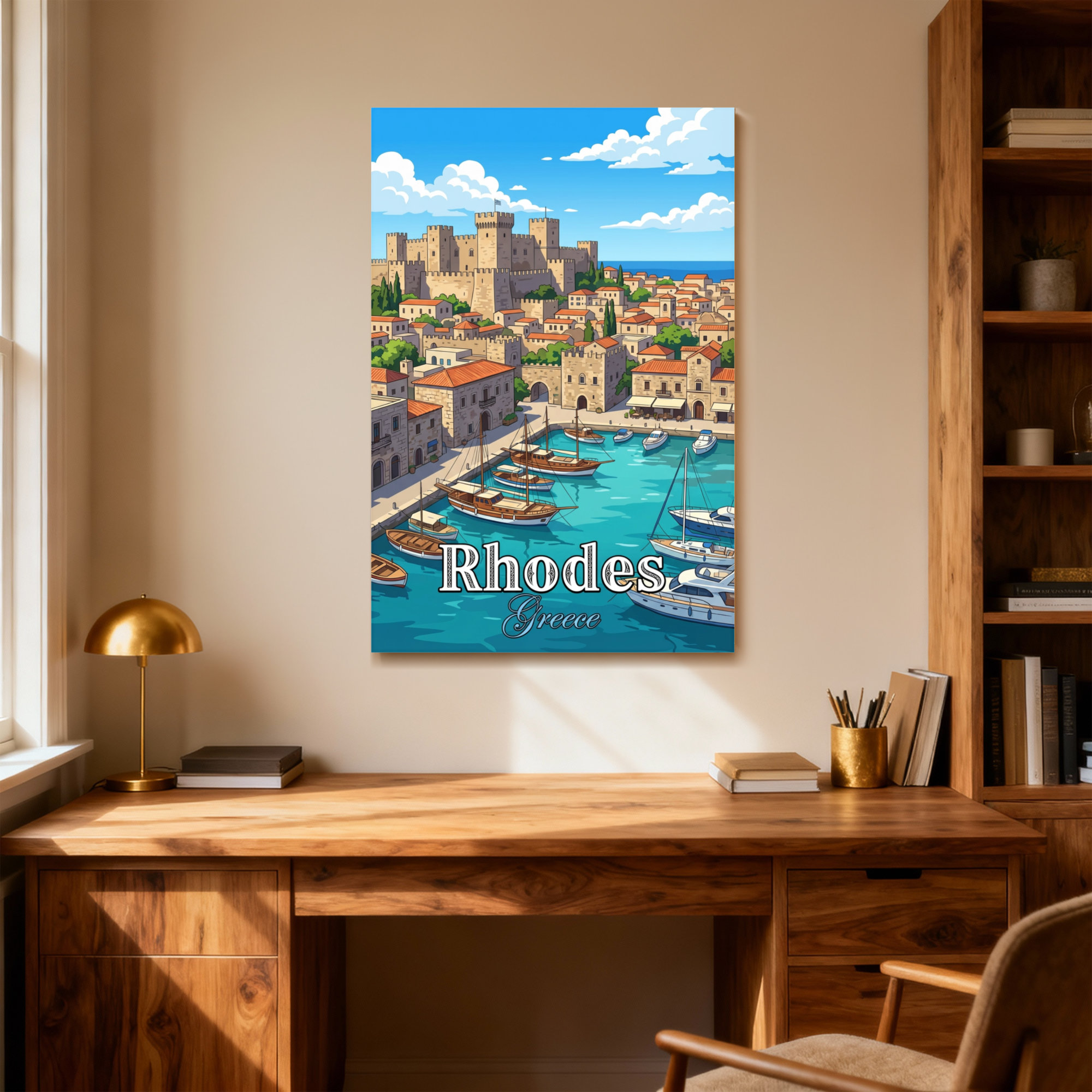 George Oliver Scenic & Cityscapes Rhodes Castle Harbor Boats Sky Blue ...