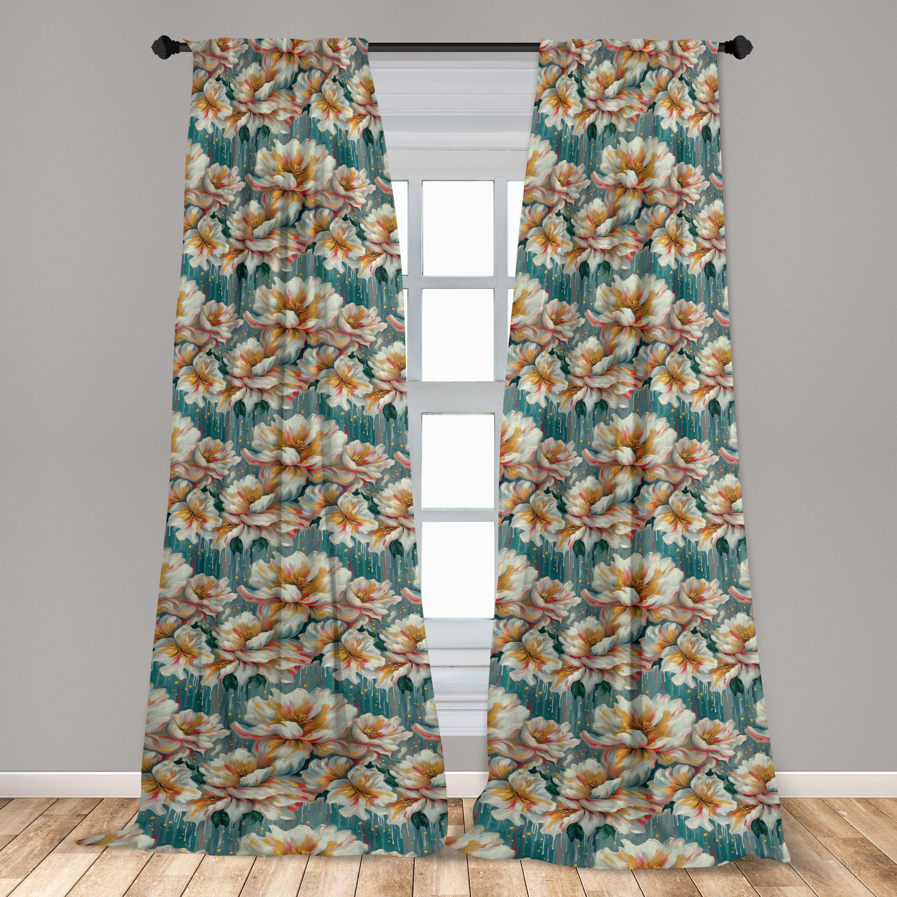 East Urban Home Spring Curtains Abstract Peonies Flora Art Pair of Pale ...