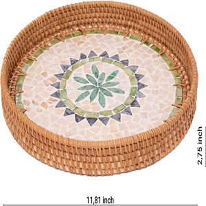 Bungalow Rose Rattan Tray With Mother Of Pearl Inlay Wooden Base ...