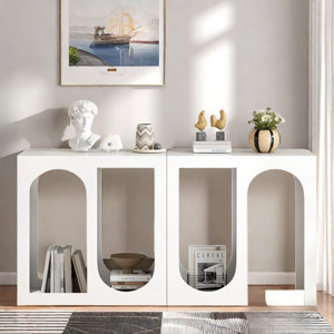 Ivy Bronx Modular Console Table With Rectangular Exterior And Curved ...