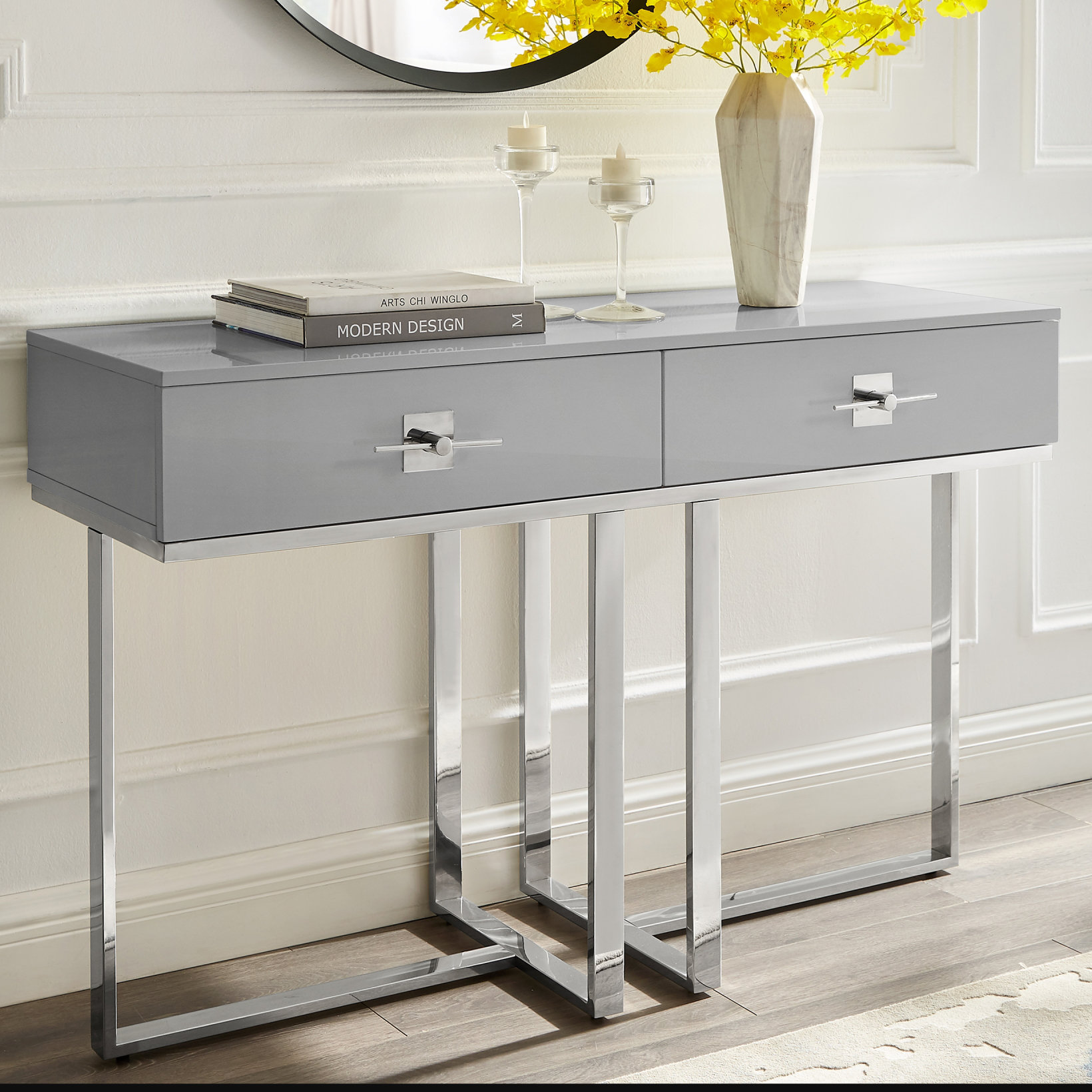 Nicole Miller Plumeria Console Table For Entryway Hallway & Reviews ...