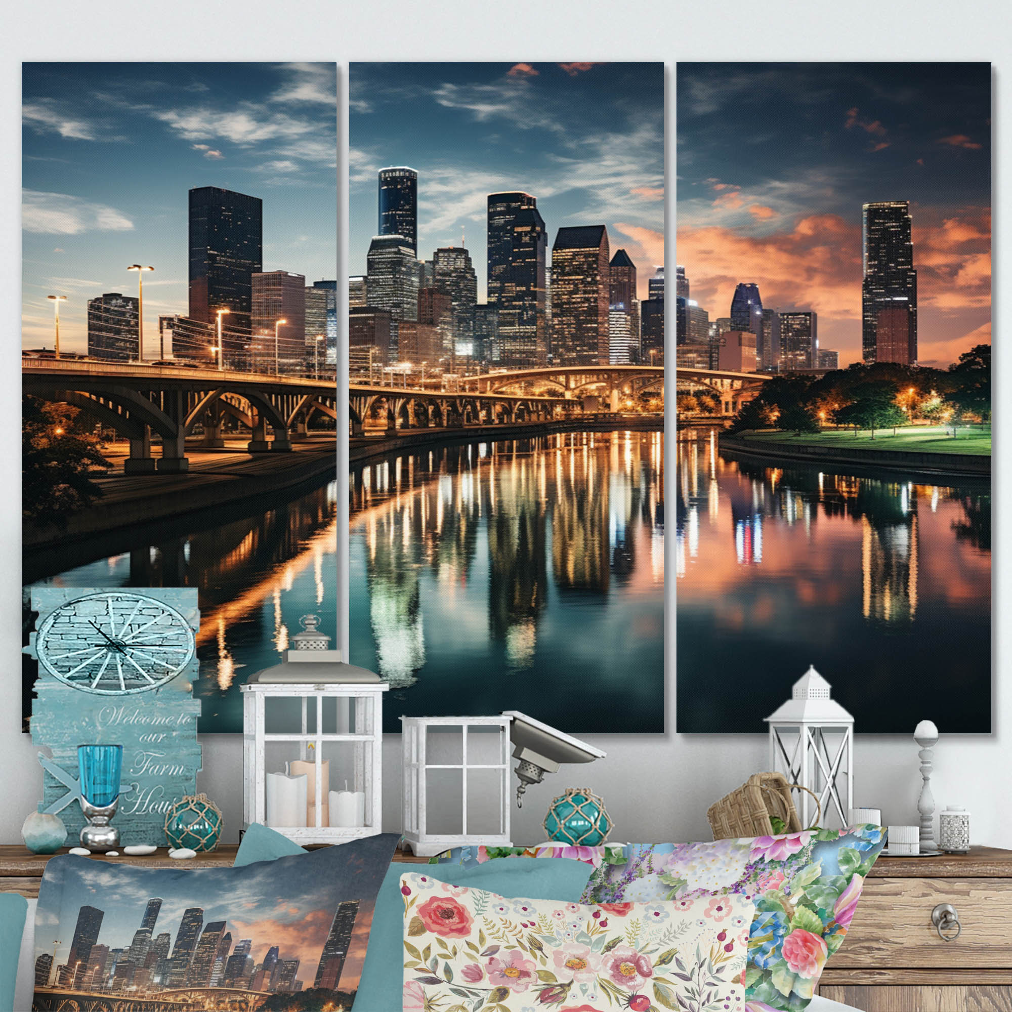 Design Art Houston City Horizons II - Houston Metal Wall Decor Set ...