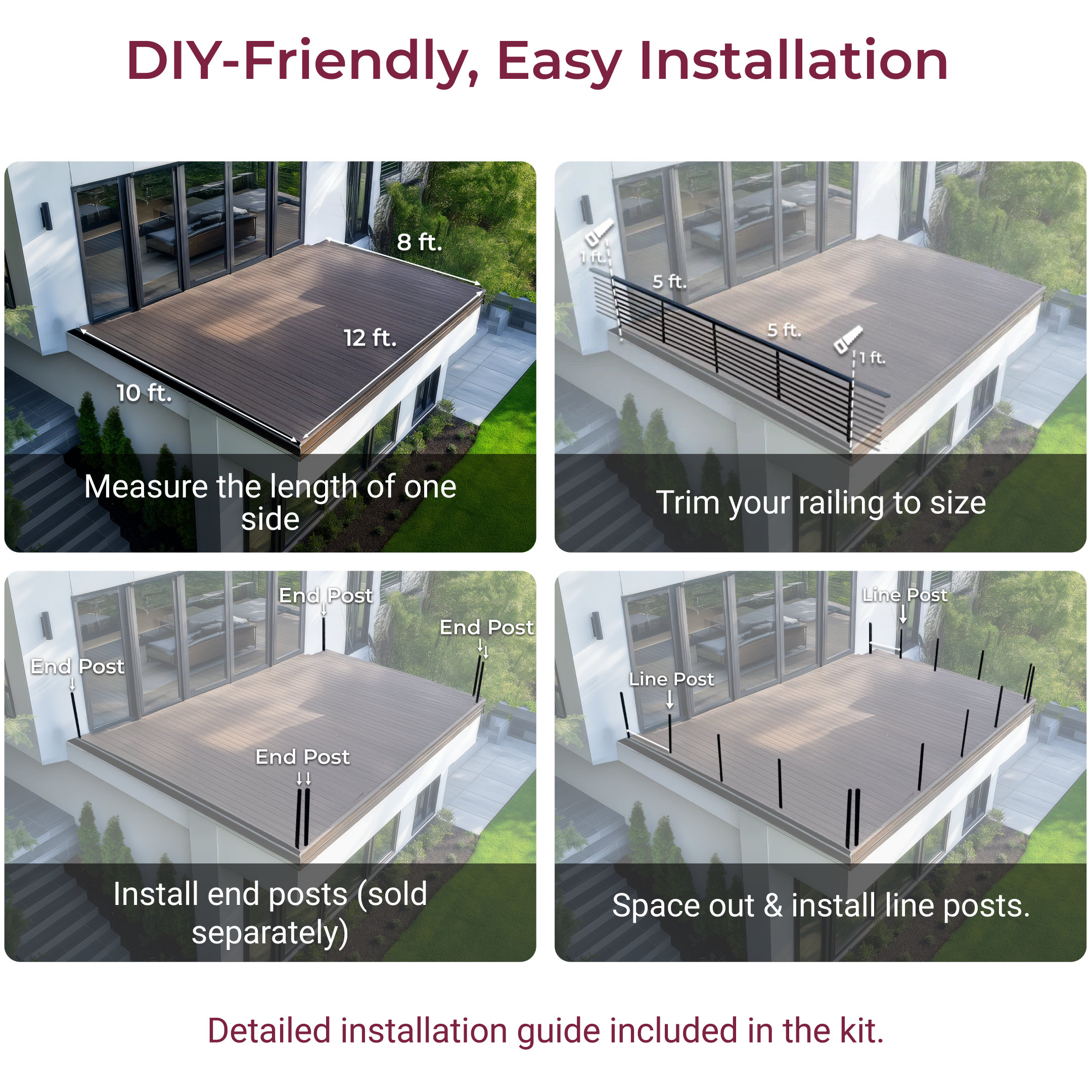 CR Home Horizontal Metal Deck Railing, 4ft Wide Residential Handrail ...