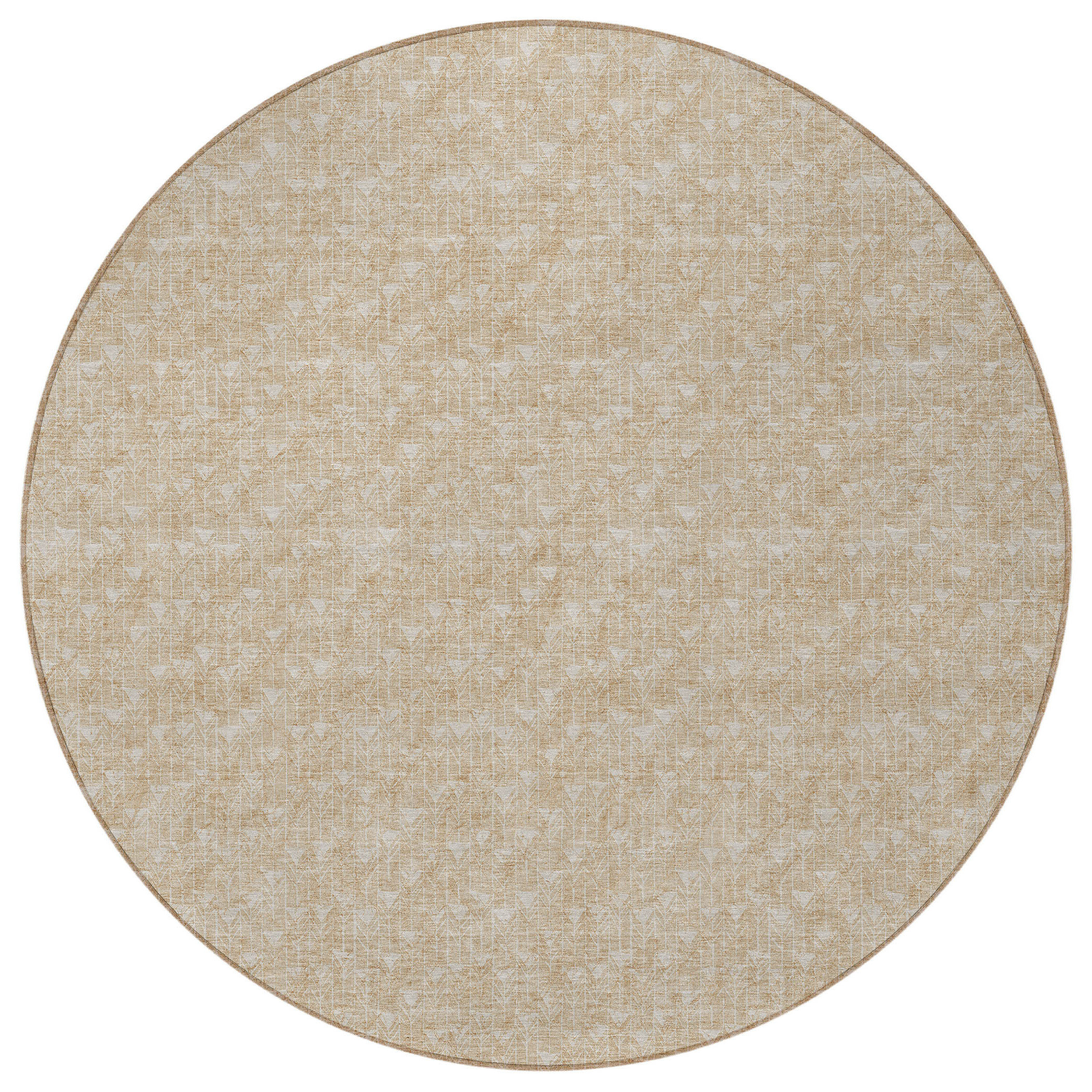 HomeRoots 8' Round Tan Round Geometric Washable Non Skid Indoor Outdoor ...
