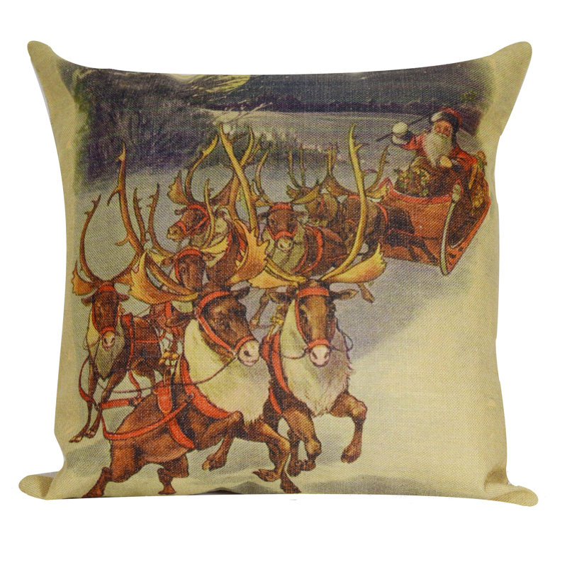 Golden Hill Studio Santa with Reindeer Throw Pillow | Wayfair