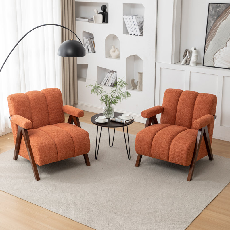 George Oliver Dormon Upholstered BoucleArmchair with Solid Wood Legs ...