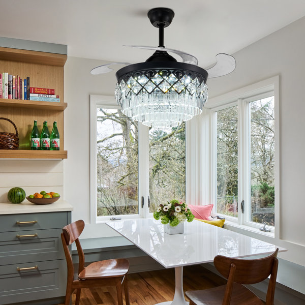 Everly Quinn 42'' Black Crystal Ceiling Fan with LED Lights For Living ...