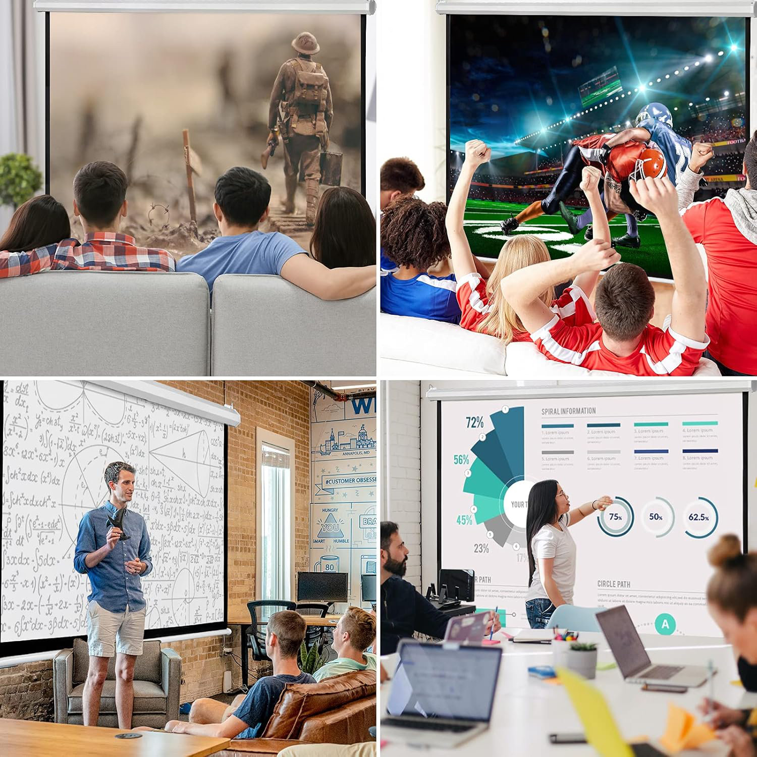 SENY 120'' Projector Screen Manual Pull Down, 1:1 Indoor Outdoor ...