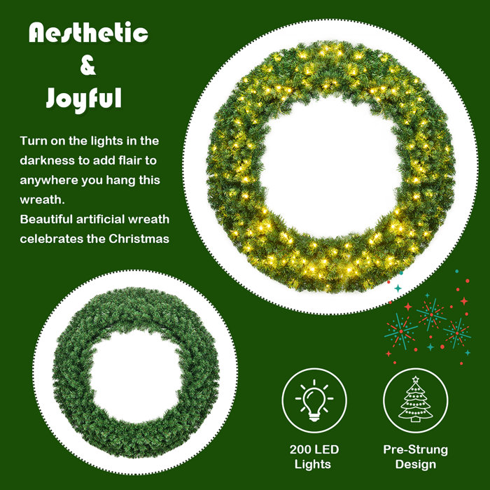 The Holiday Aisle® Faux Lighted 48'' Wreath & Reviews | Wayfair