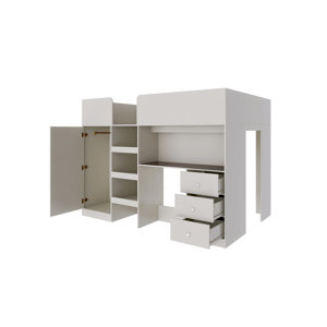 Harriet Bee Wood Frame Full Size Loft Bed With Wardrobe | Wayfair