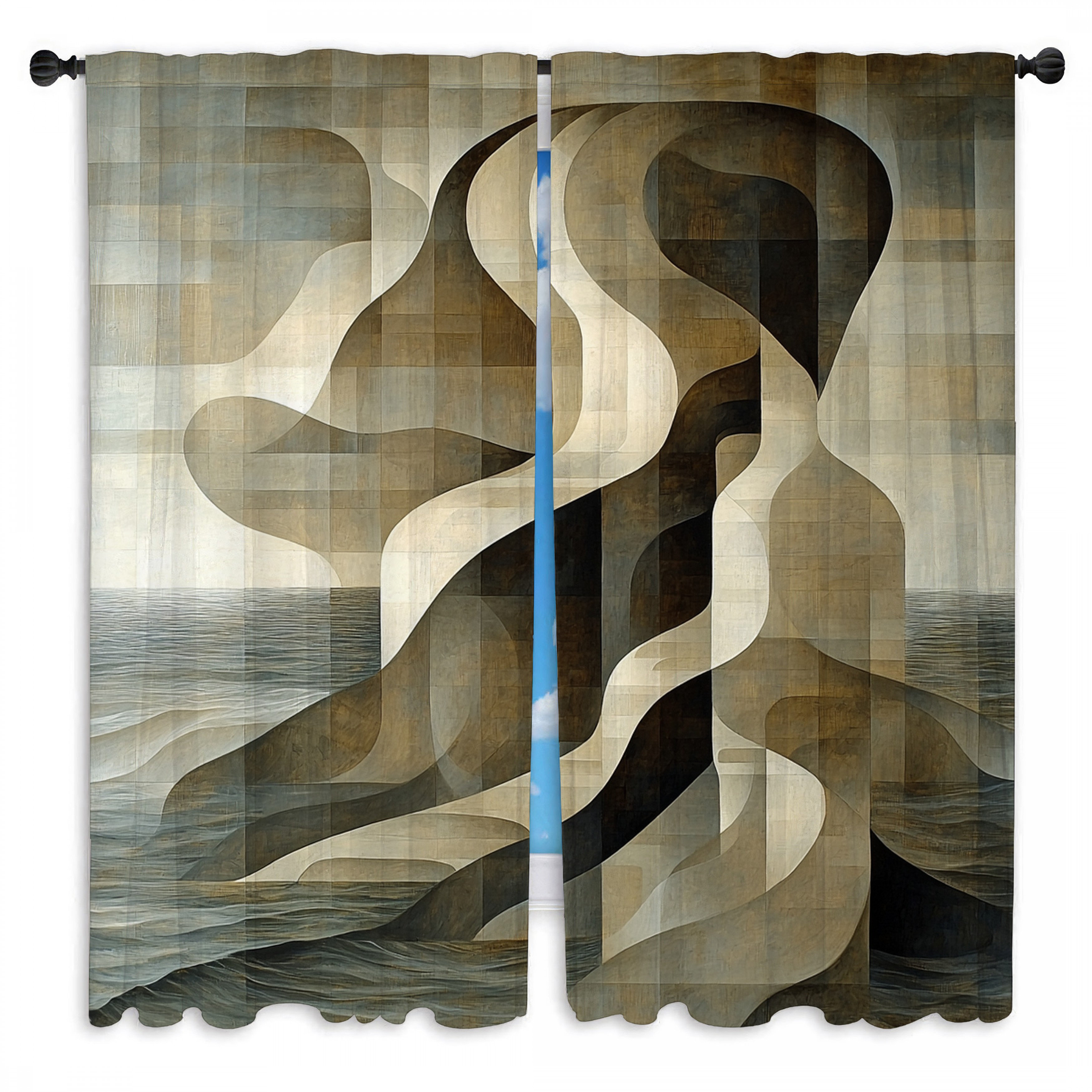 Dakota Fields Waves Window Curtains Abstract Hollywood Regency Drapes ...
