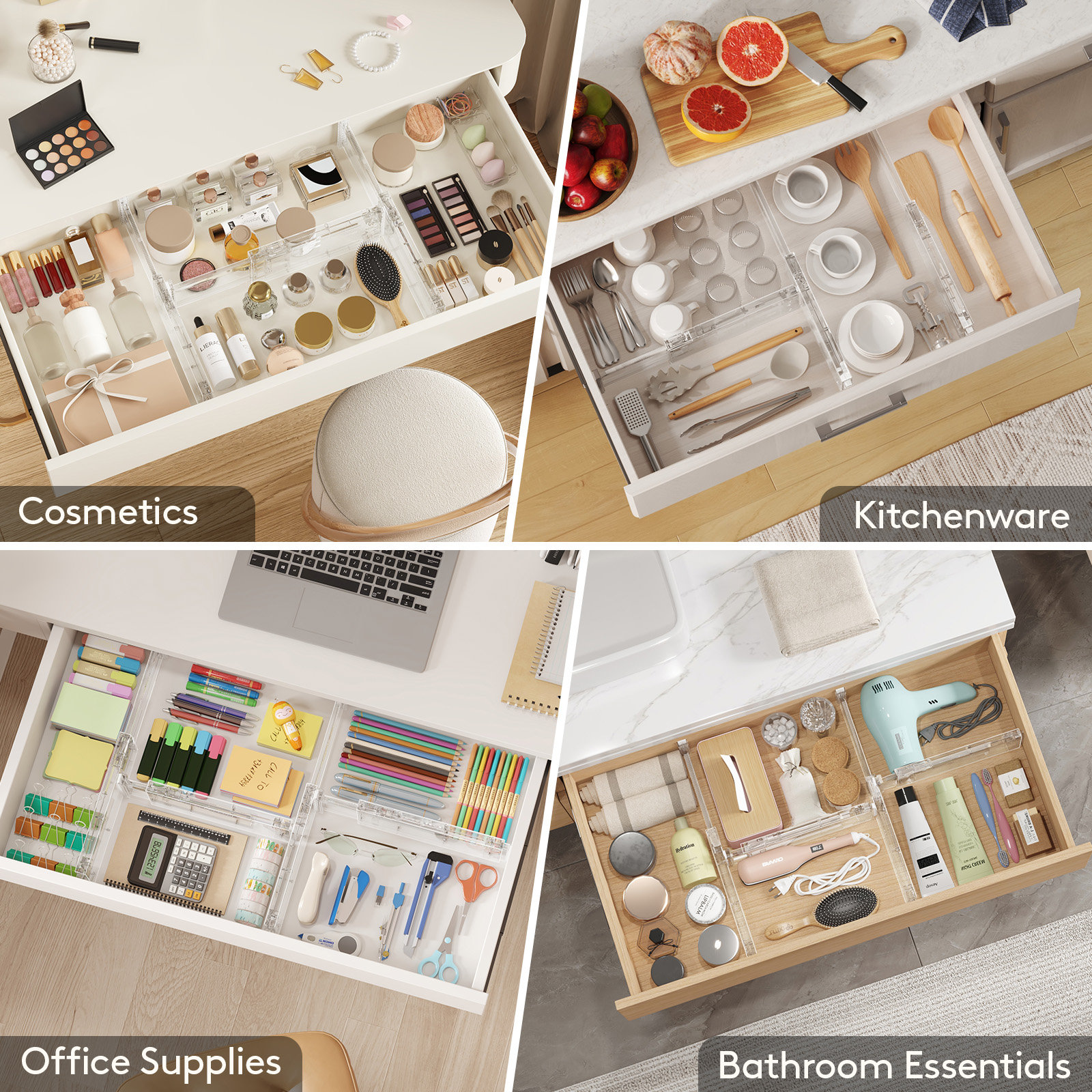 Rebrilliant 8 Pack Drawer Dividers 4" High, 11-17" Adjustable Dresser ...