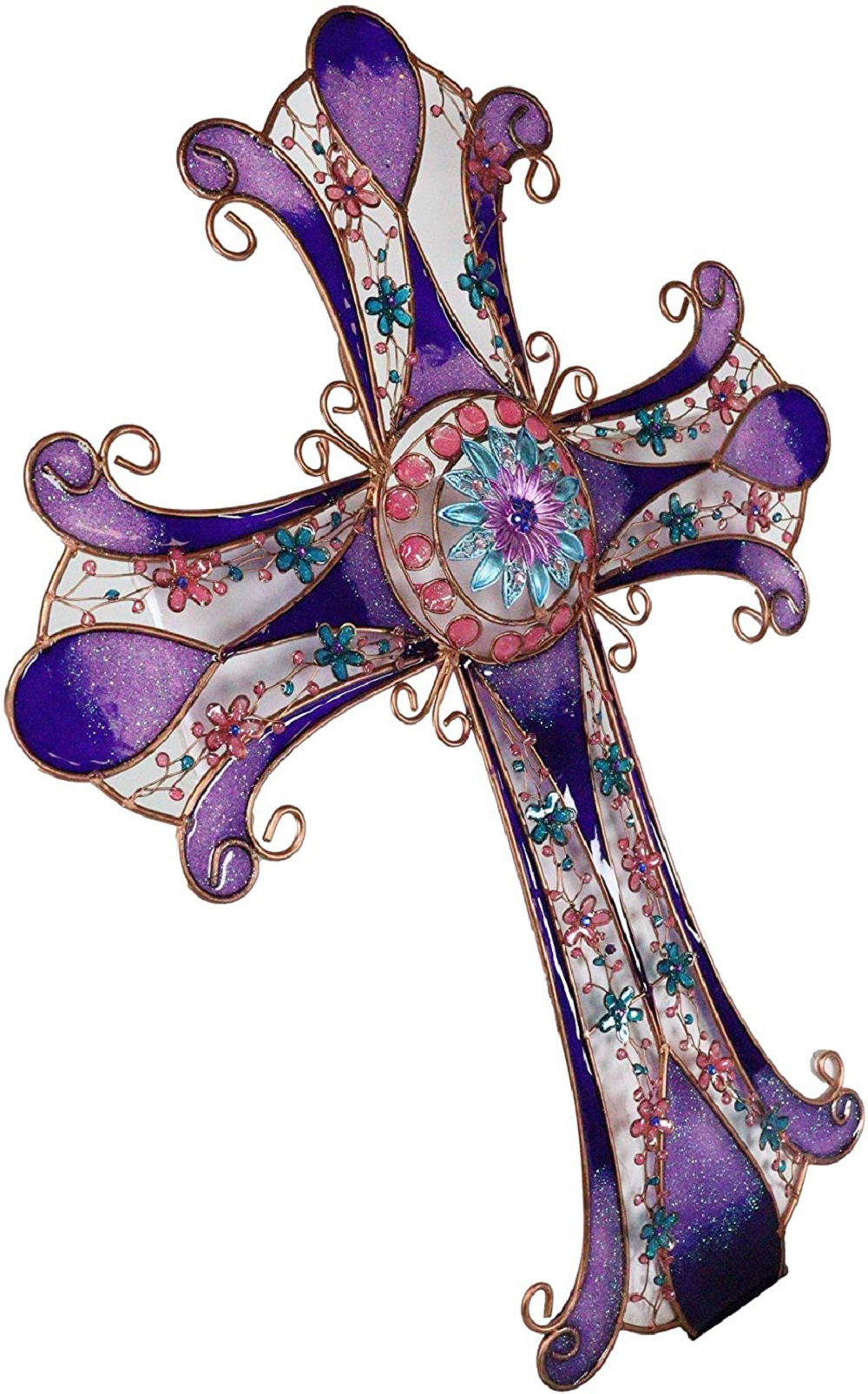 Trinx Ebros Royal Purple Glitter Stained Glass Floral Celtic Cross With ...
