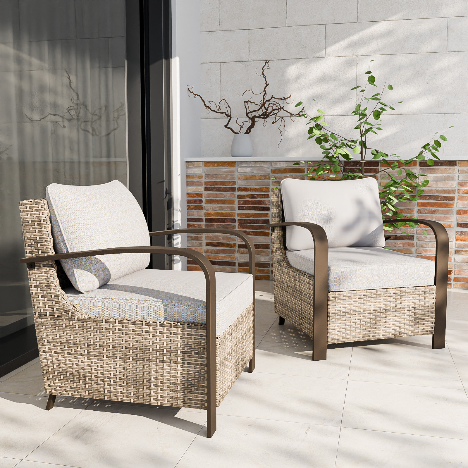 Hokku Designs Wicker Patio Chair With Cushions (Set of 2) | Wayfair
