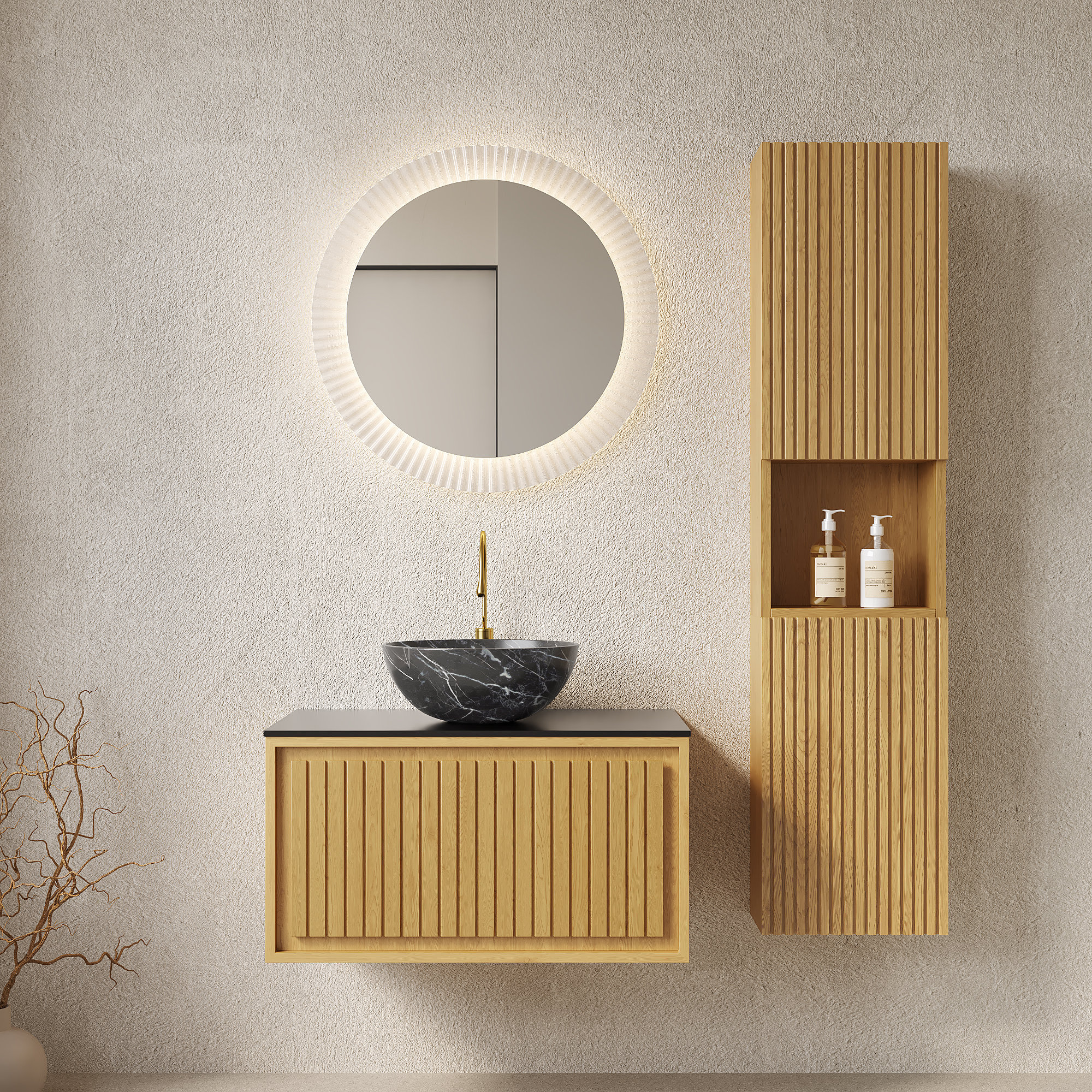 Latitude Run® 30" Modern Light Oak Wall-Mounted Vanity & 14" Side ...