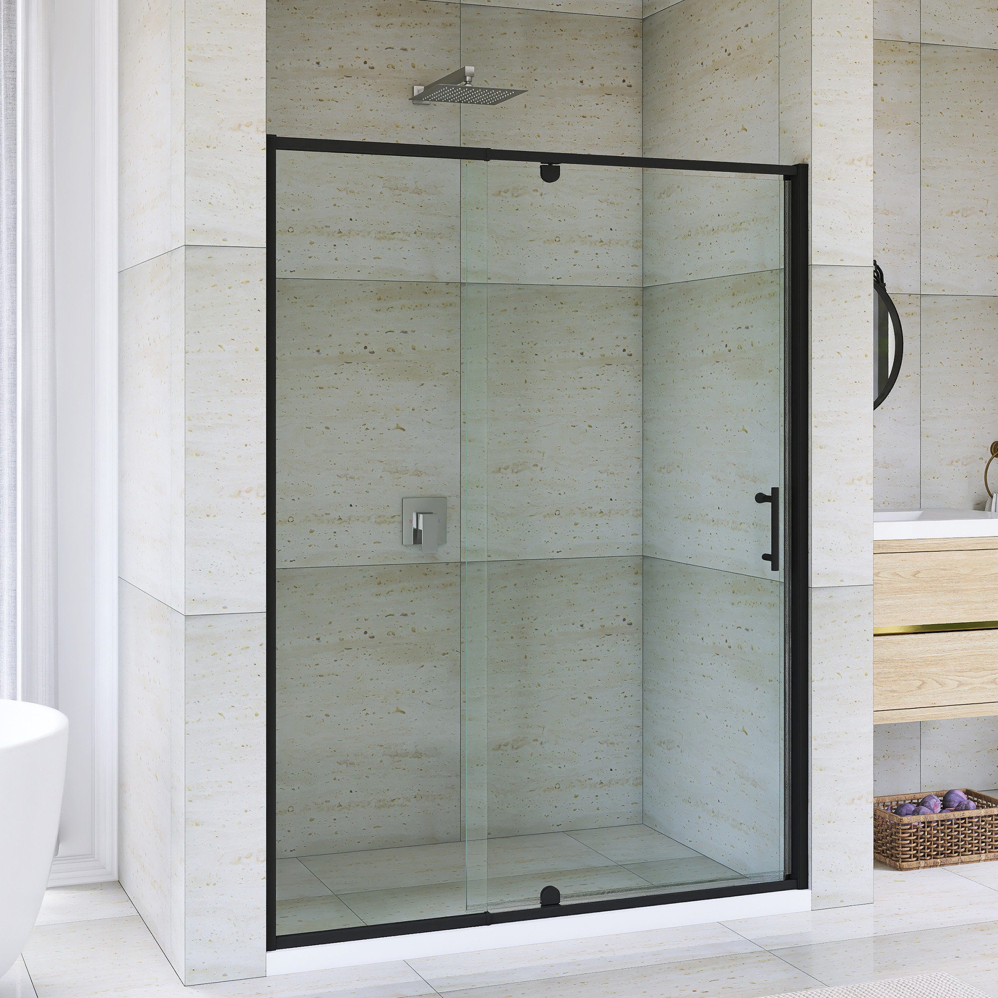 OVOSMY 50-54"W X 71"H Aluminum Framed Pivot Shower Door With Magnetic ...