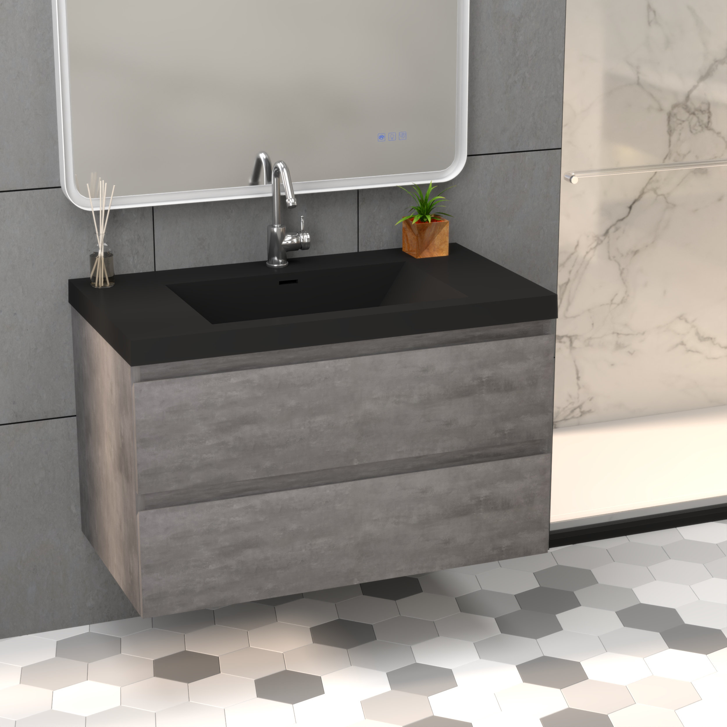 Ebern Designs 36" wall mounted bathroom vanity with resin engineered ...