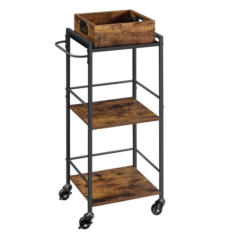17 Stories Kitchen Trolley Cart: Rustic Brown & Black, 3 Shelves ...
