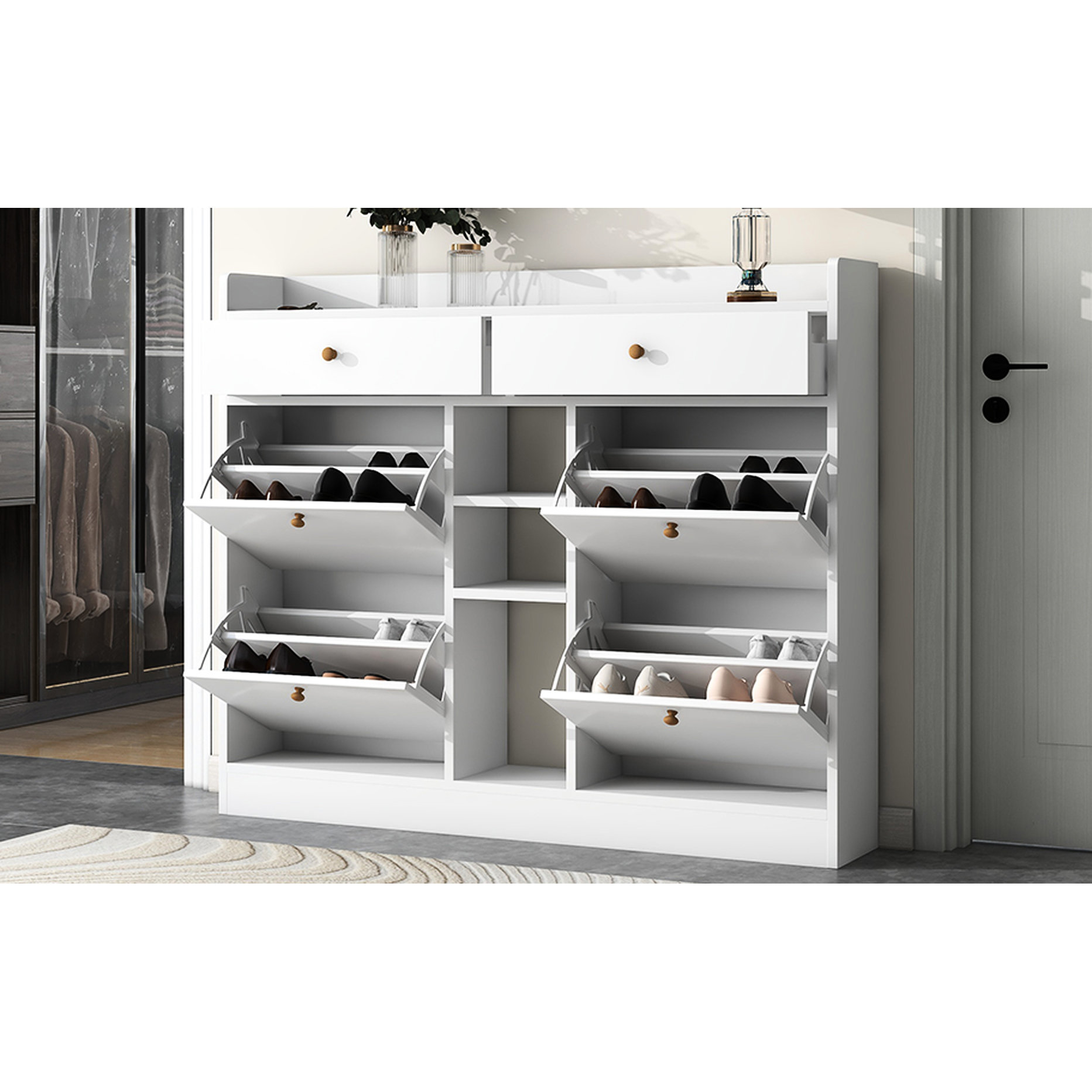 Latitude Run® 2 Shoe Storage With 4 Flip Drawers, Cabinet For Entrance ...