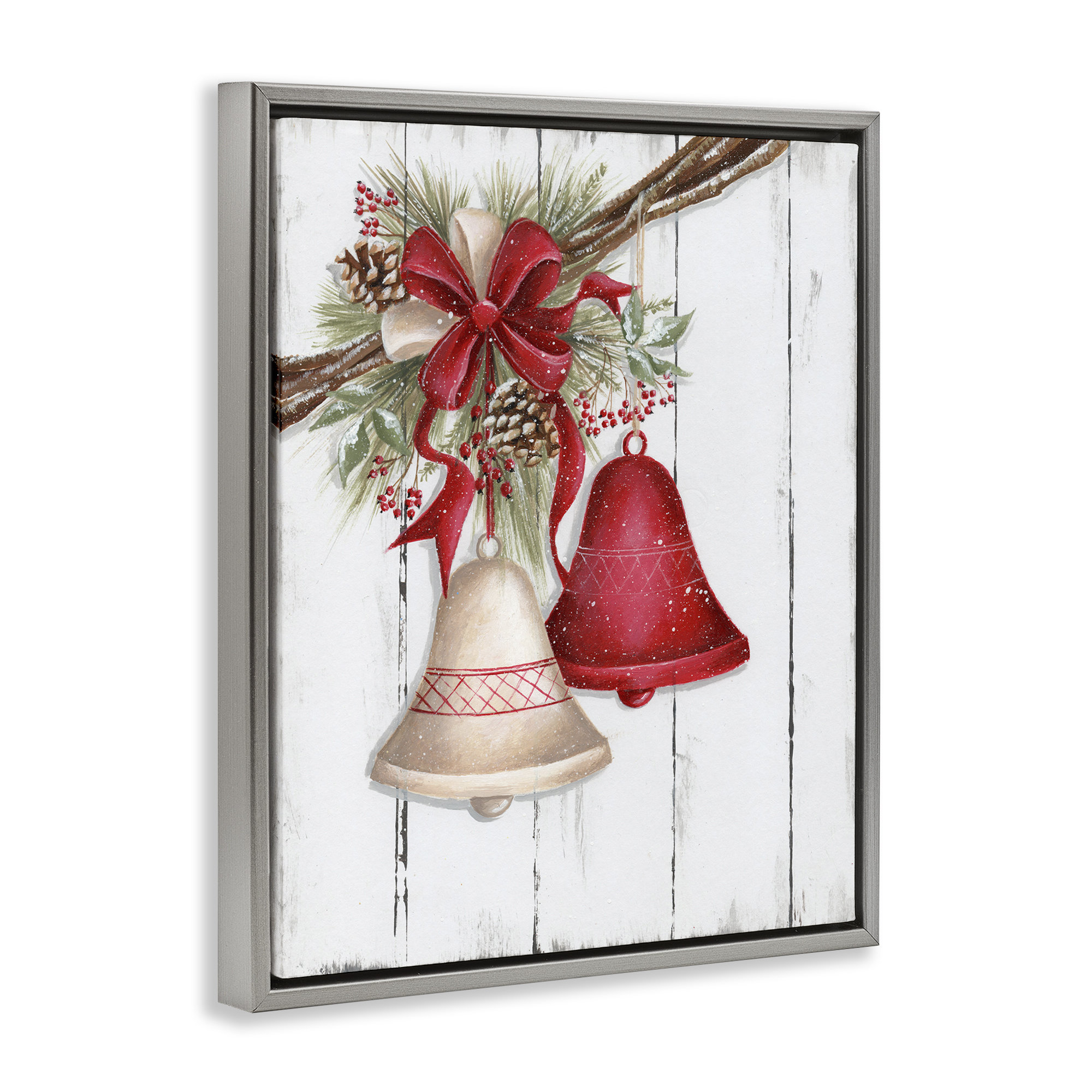 The Holiday Aisle® Rustic Winter Bells Framed Floater Canvas Wall Art ...