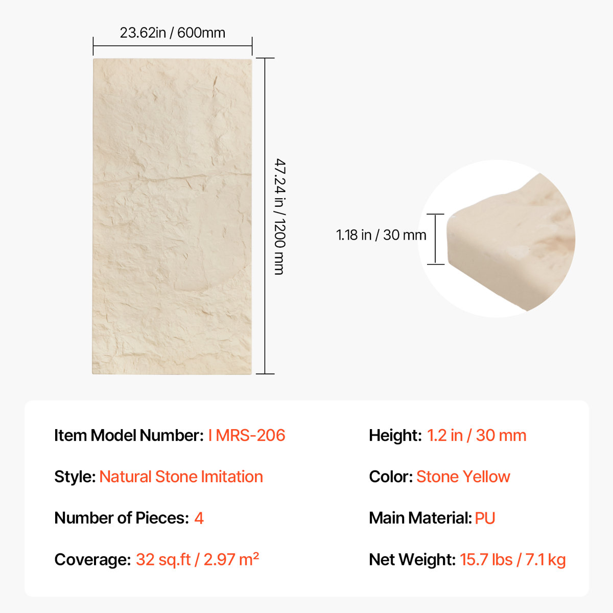 Stellweilan Tessberg 3D Wall Panels 4 Pack 48x24'' PU Stone Imitation ...