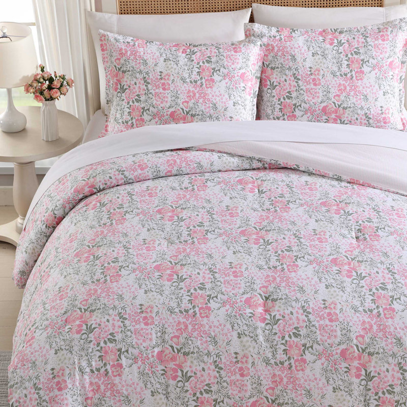 Laura Ashley Heather Garden Cotton Reversible Pink Comforter Set ...