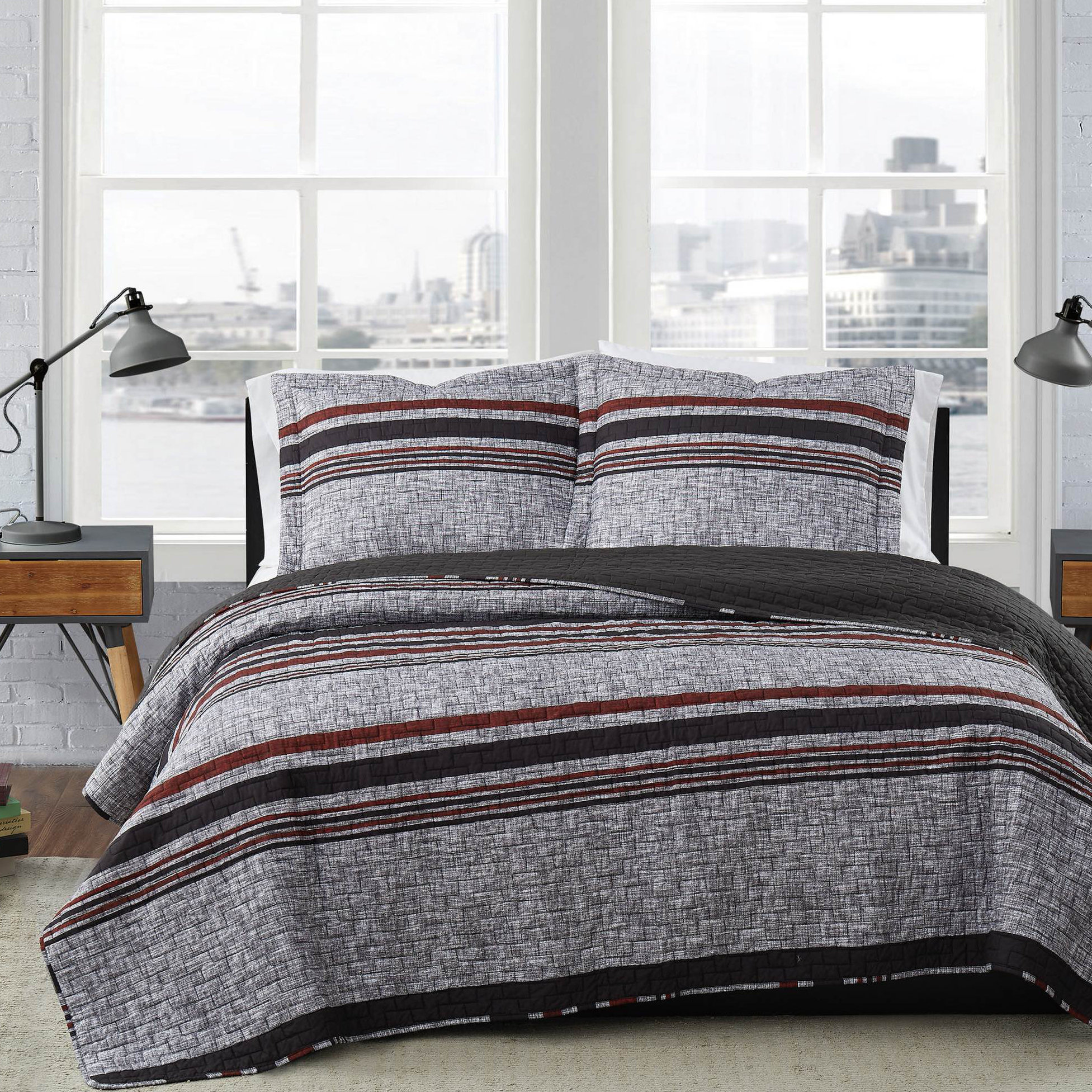 London Fog Warren Stripe Quilt Set & Reviews | Wayfair