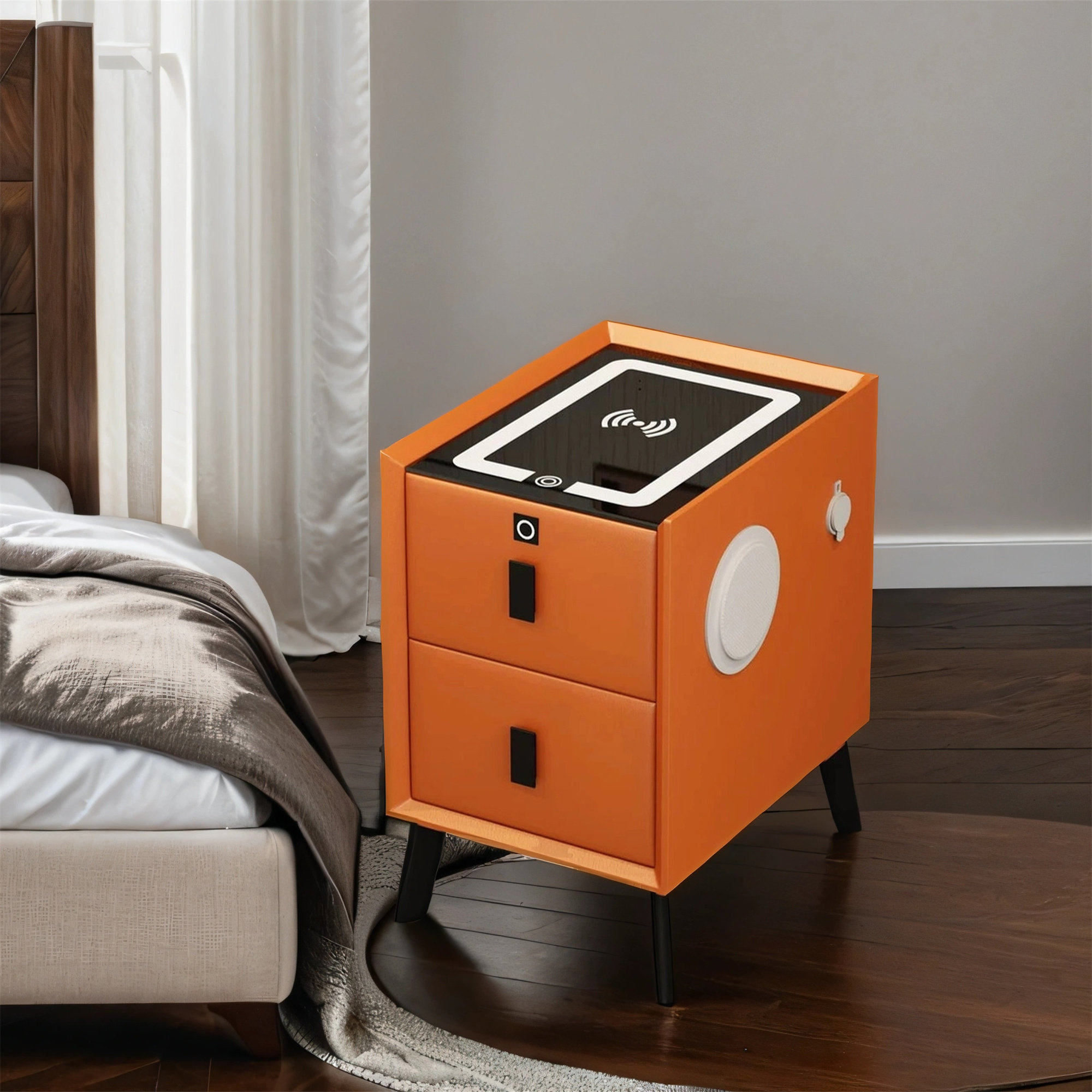 Ivy Bronx Multi-functional Nightstand. Sound And Wireless Charging ...