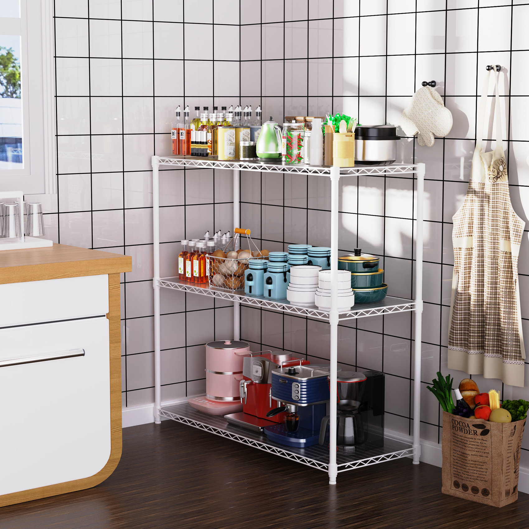 Rebrilliant Aadila 48'' W Steel Height -3 Tier Adjustable Metal Wire ...