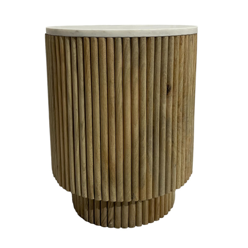 Ivy Bronx 20" Ribbed Pedestal Table Marble Top, White | Wayfair