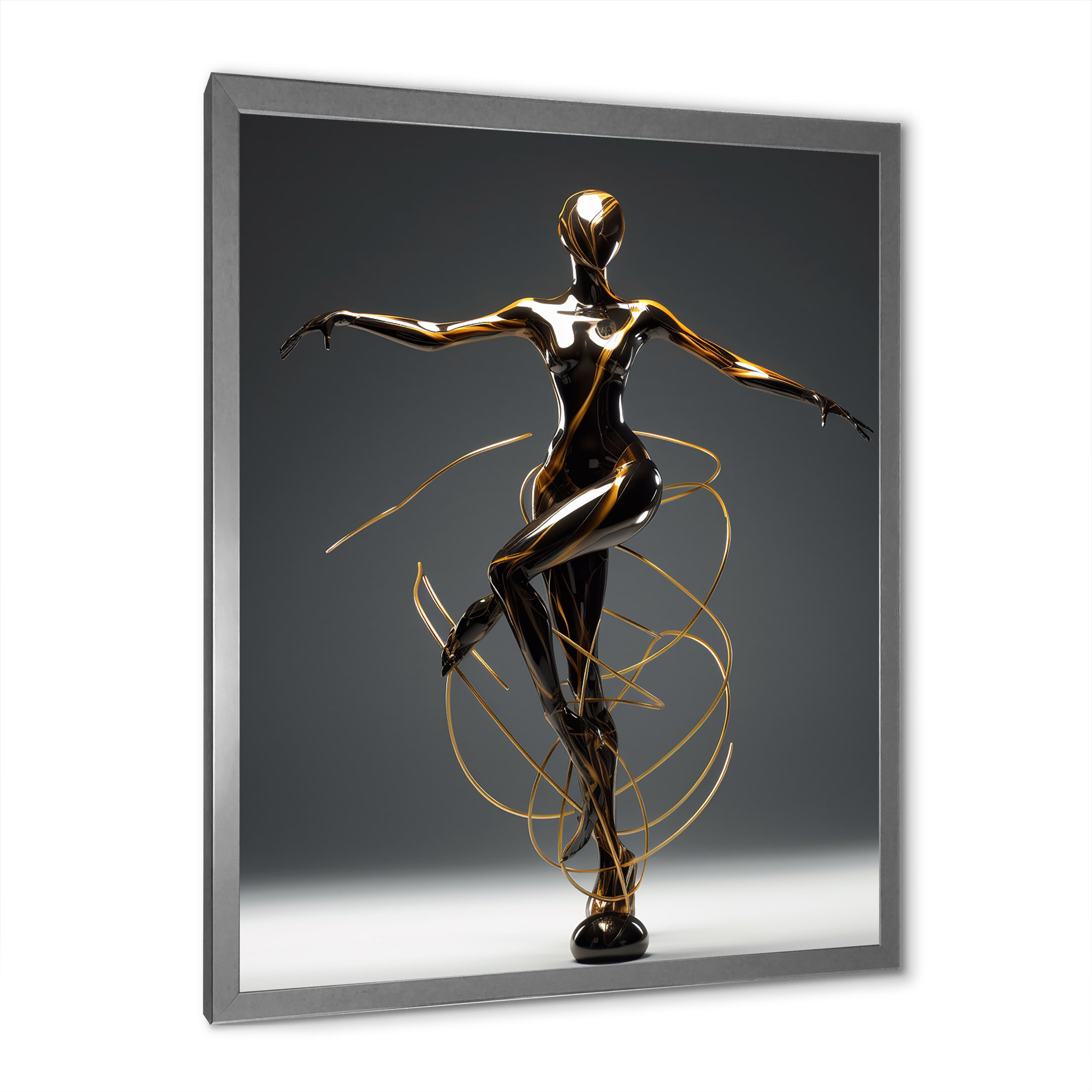 Wrought Studio™ Dynamic Pose Abstract Golden Dancer - Woman Fashion ...