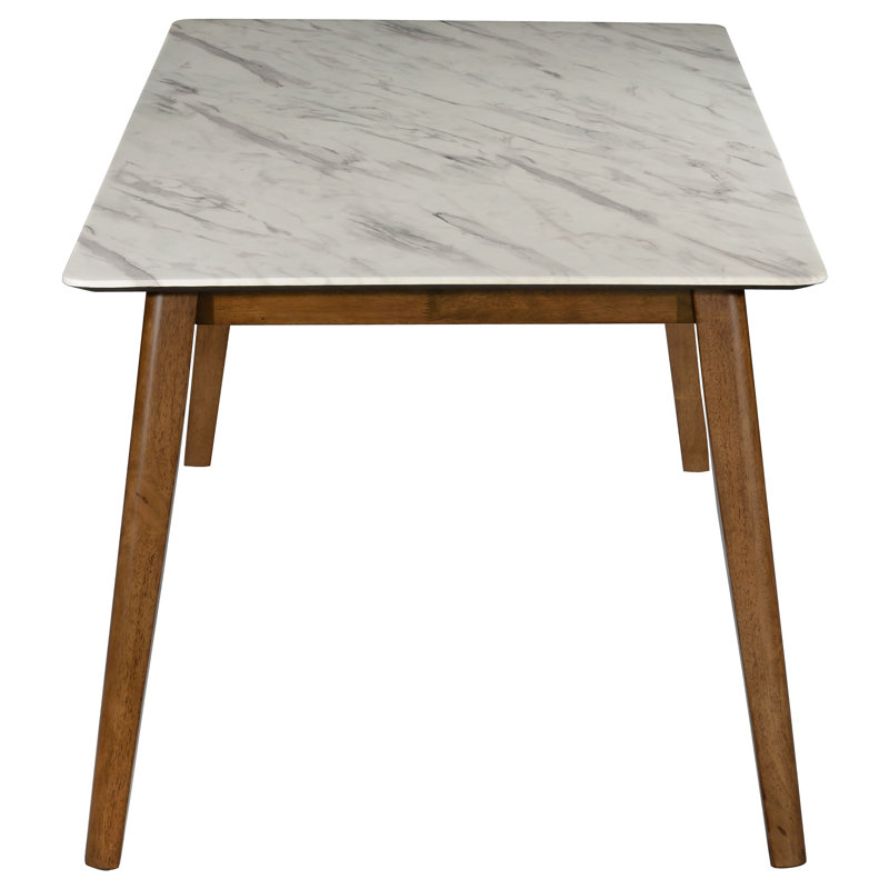 Latitude Run® Everett Natural Walnut/White Faux Marble Top Dining Table ...