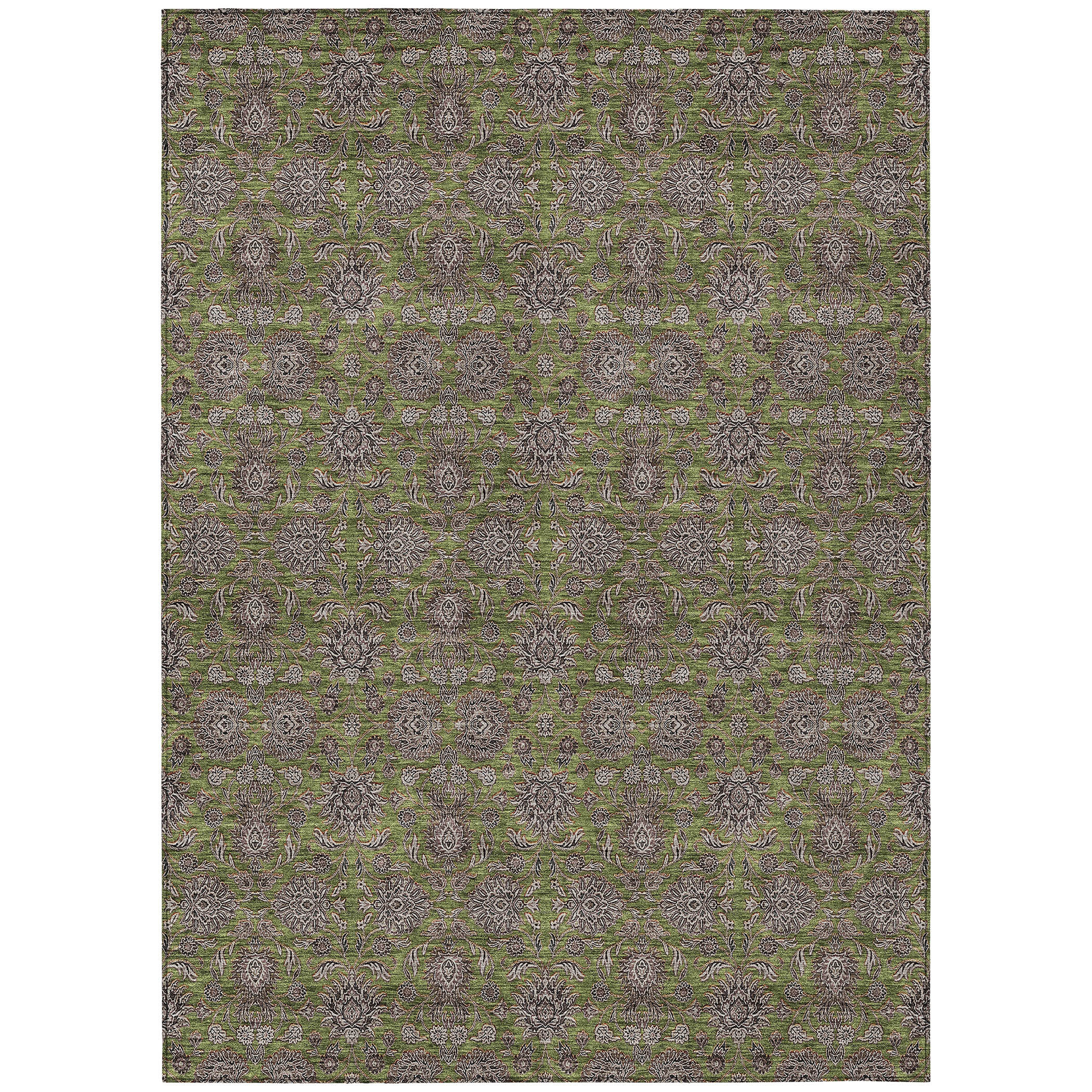 HomeRoots 8' X 10' Olive Green Beige And Taupe Floral Washable Indoor ...