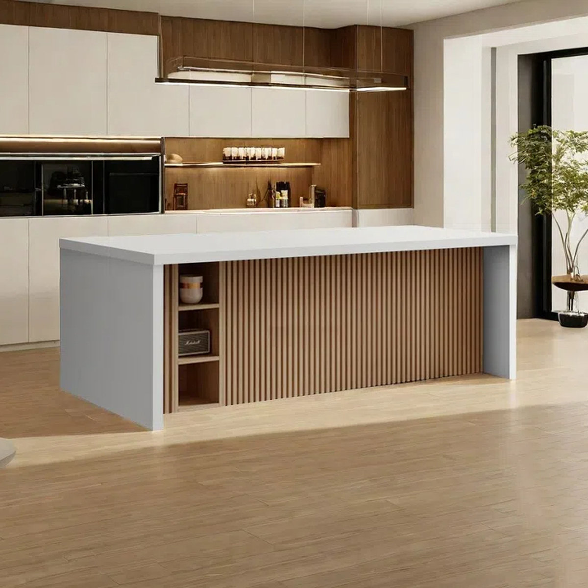 YY Concept Living Furniture 78.74-Inch Rectangular Kitchen Island with ...