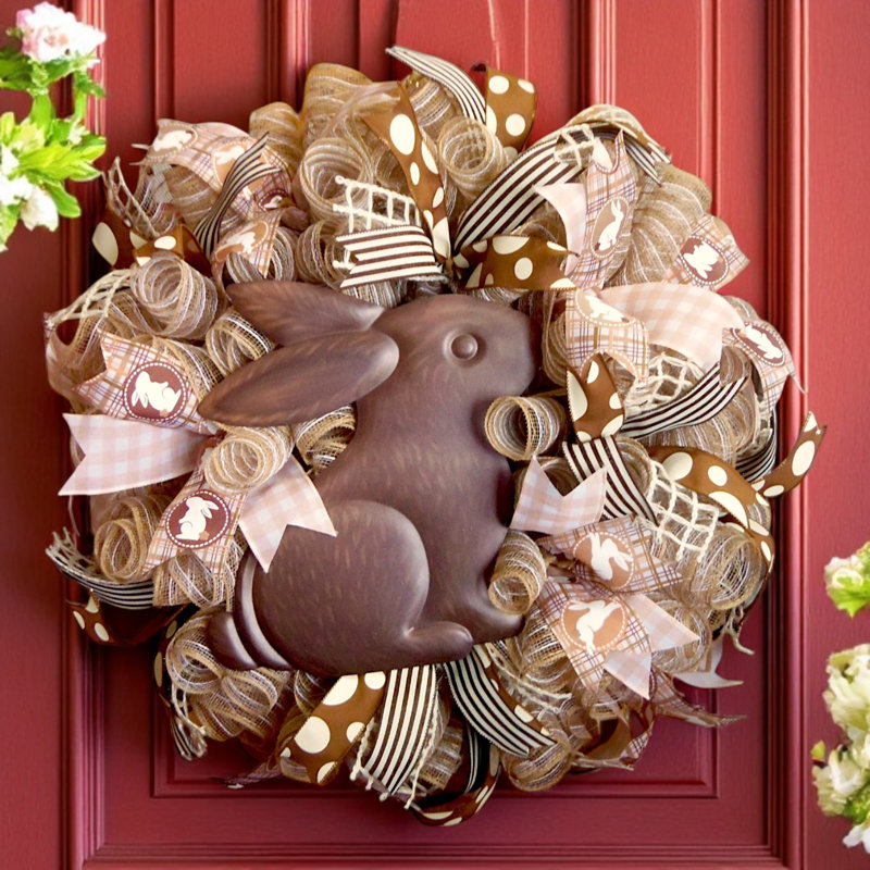 The Holiday Aisle® Easter Chocolate Bunny Deco Mesh Wreath | Wayfair