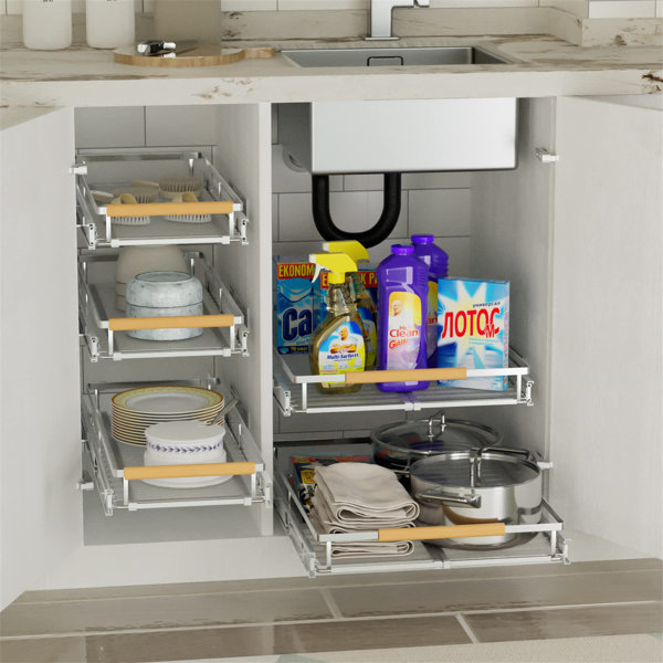 Belfry Kitchen Expandable Pull-Out Cabinet Organizer With Slide-Out Pot ...